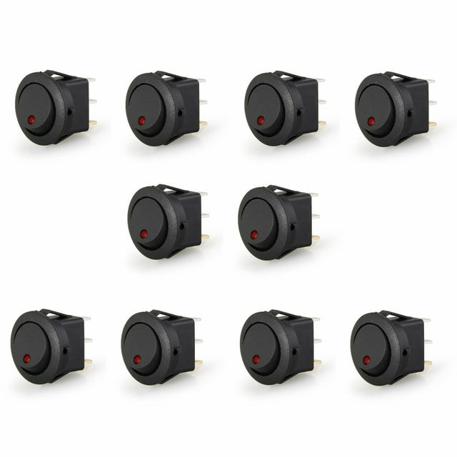 10x Black Round Rocker Switch Red LED Indicator Light Car/Boat On/Off ...