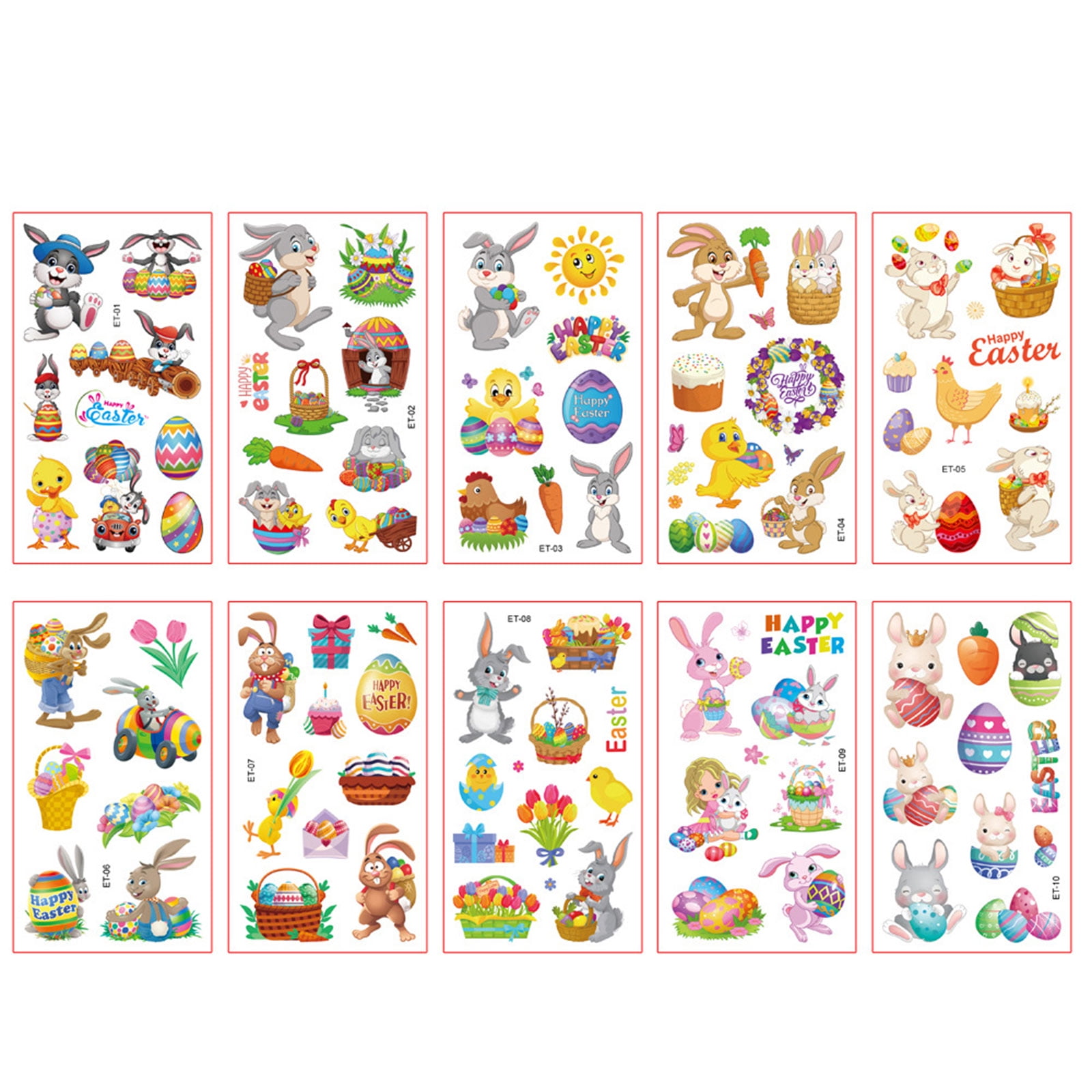 10x Egg Children Cartoon Easter Tattoo Stickers for Surprise Easter Egg ...