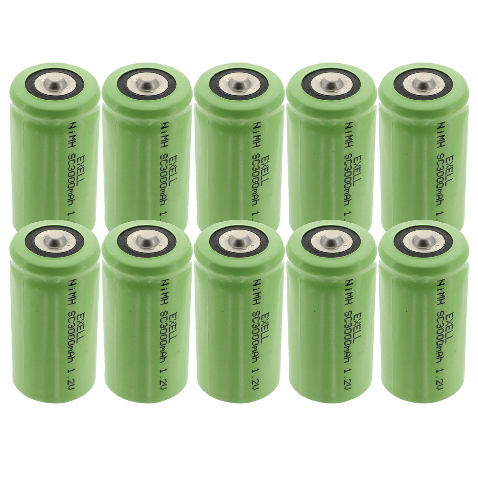 10x Exell 1.2V 3000mAh NiMH SubC Size Rechargeable Button Top Batteries - Walmart.com