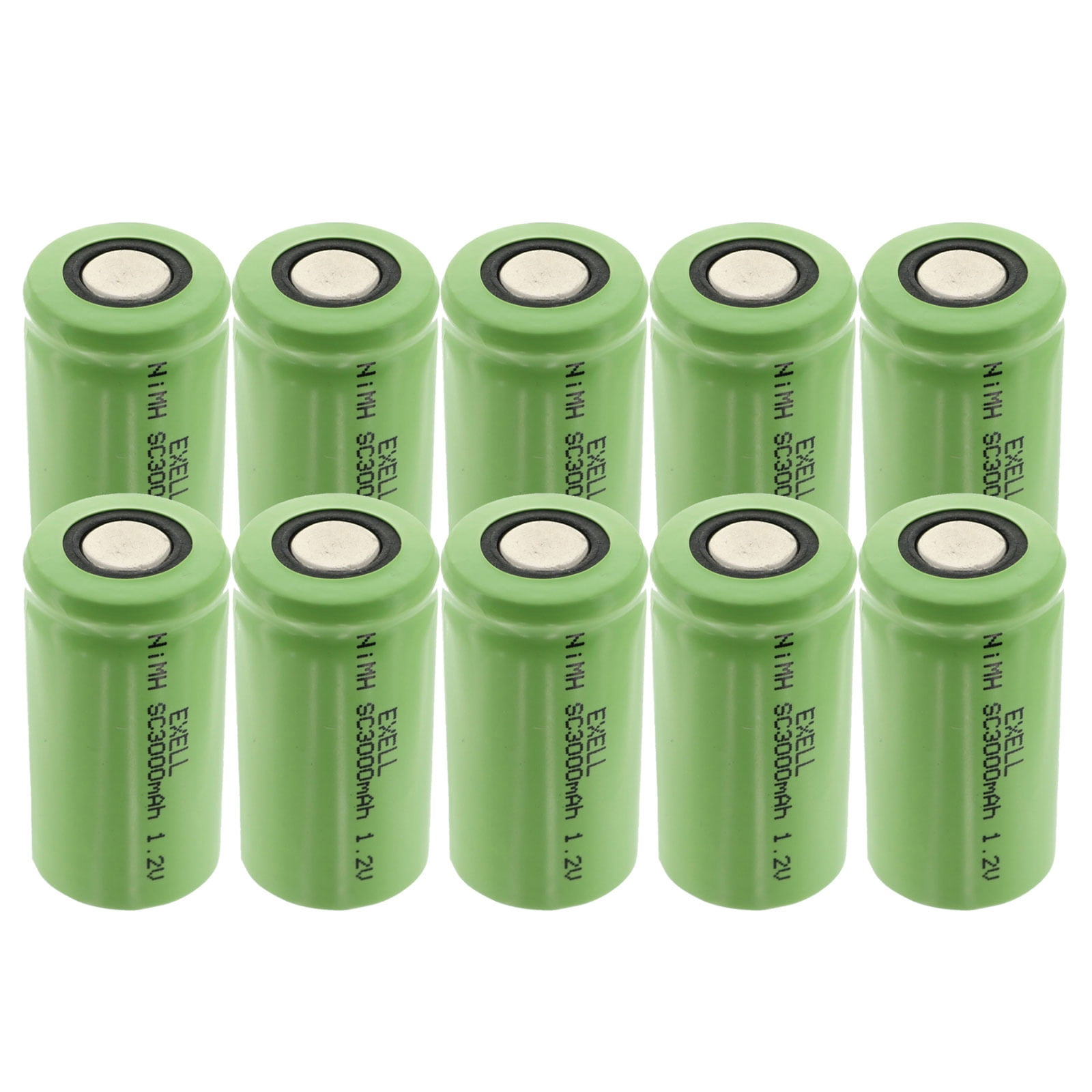 10x Exell 1.2V 3000mAh SubC Size NiMH Rechargeable Flat Top Batteries - Walmart.com
