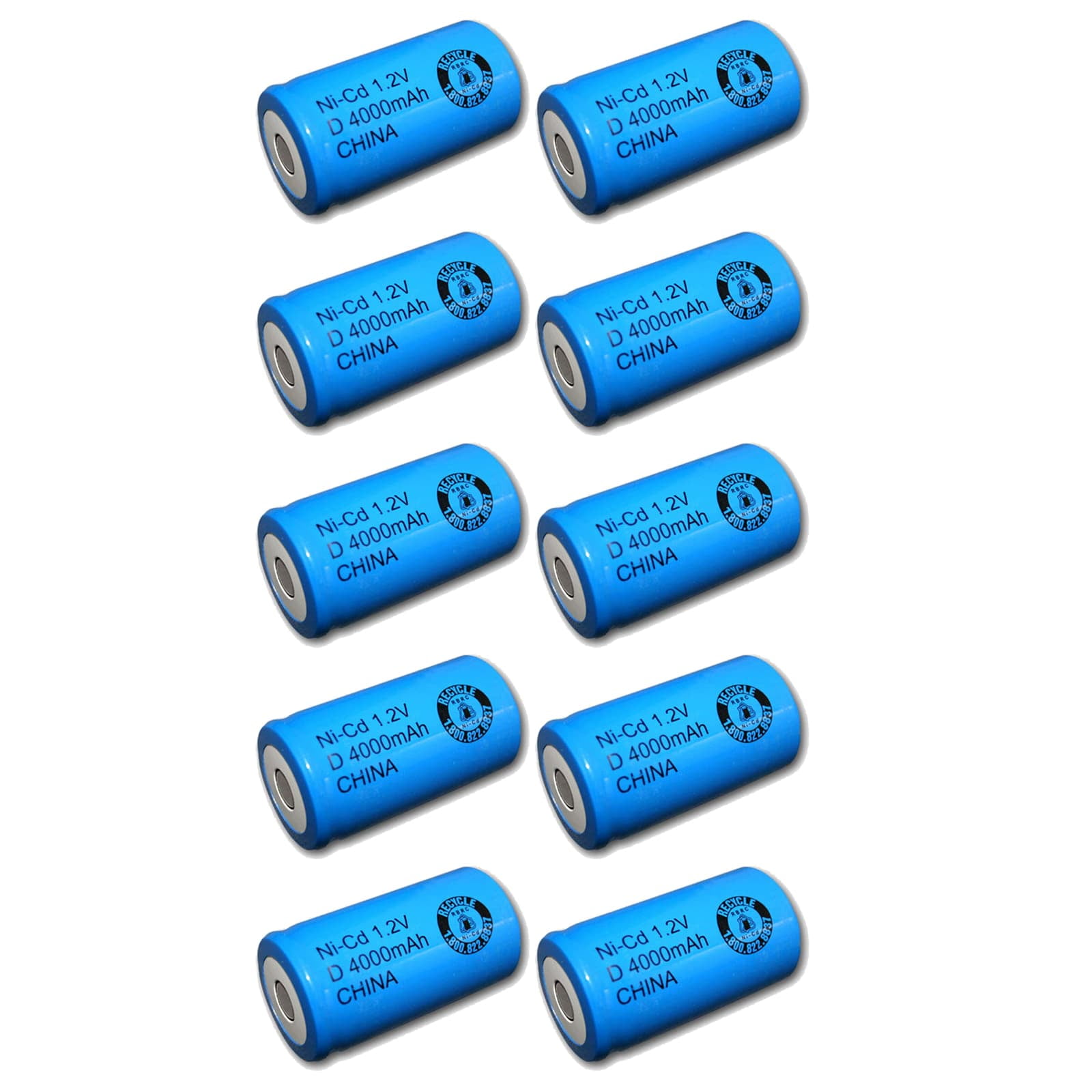 10x Exell 1.2V 4000mAh NiCD D Rechargeable Battery Flat Top Cell ...