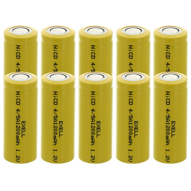 10x Exell 4/5A 1.2V 1200mAh NiCD Flat Top Rechargeable Batteries ...