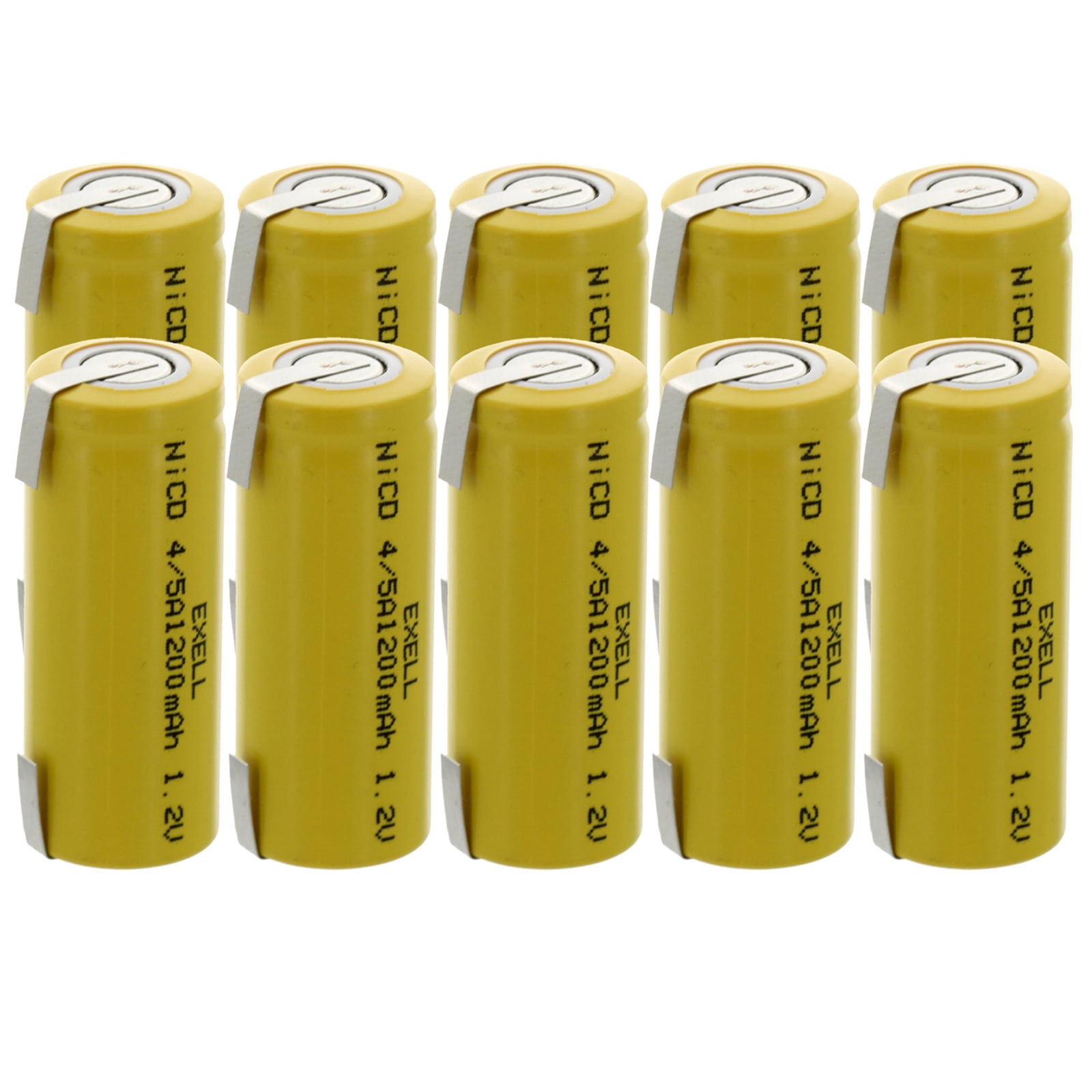 10x Exell 4/5A 1.2V 1200mAh NiCD Rechargeable Batteries with Tabs ...