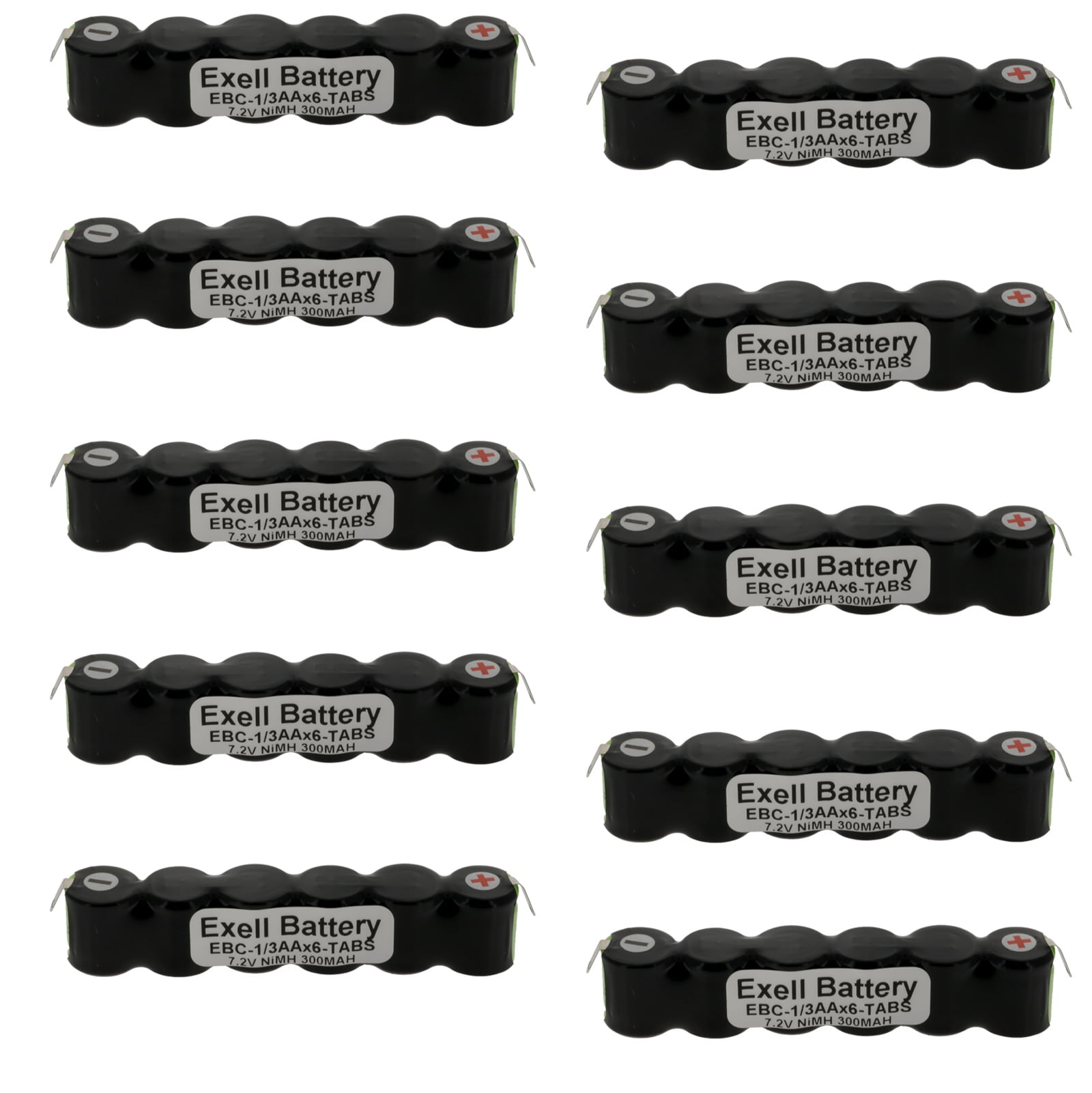 10x Exell 7.2V 300mAh Custom NiMH Battery w/Tabs Emergency Exit Lights ...