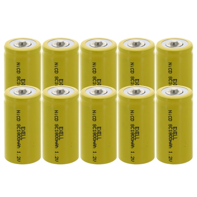 10x Exell SubC 1.2V 2000mAh NiCD Button Top Rechargeable Batteries ...
