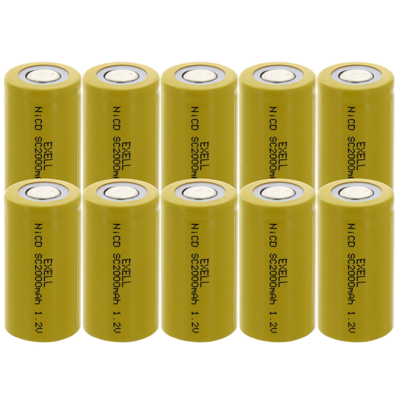 10x Exell SubC 1.2V 2000mAh NiCD Flat Top Rechargeable Batteries ...