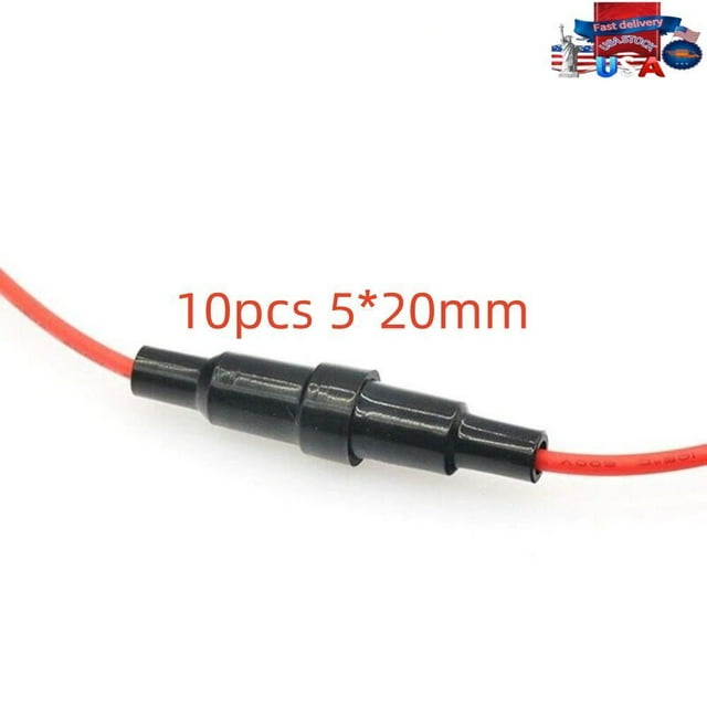 10x Glass Fuse Holder Screw Small Inline Round Circular Wired Agc 5x20mm Black