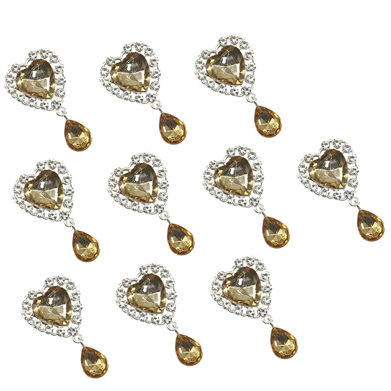 10x Heart Rhinestone Buttons Rhinestones Embellishments Metal Alloy ...