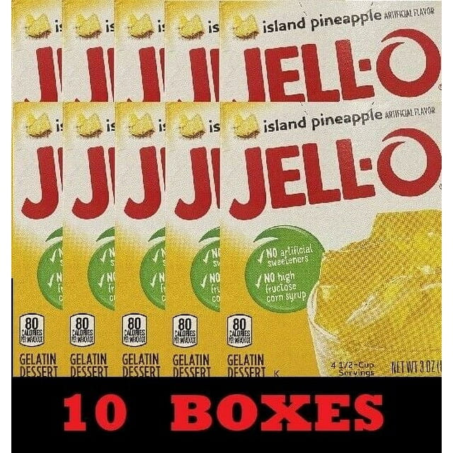 10x Jello ISLAND PINEAPPLE Gelatin Dessert 3 oz Box Jell-O - 10 BOXES ...