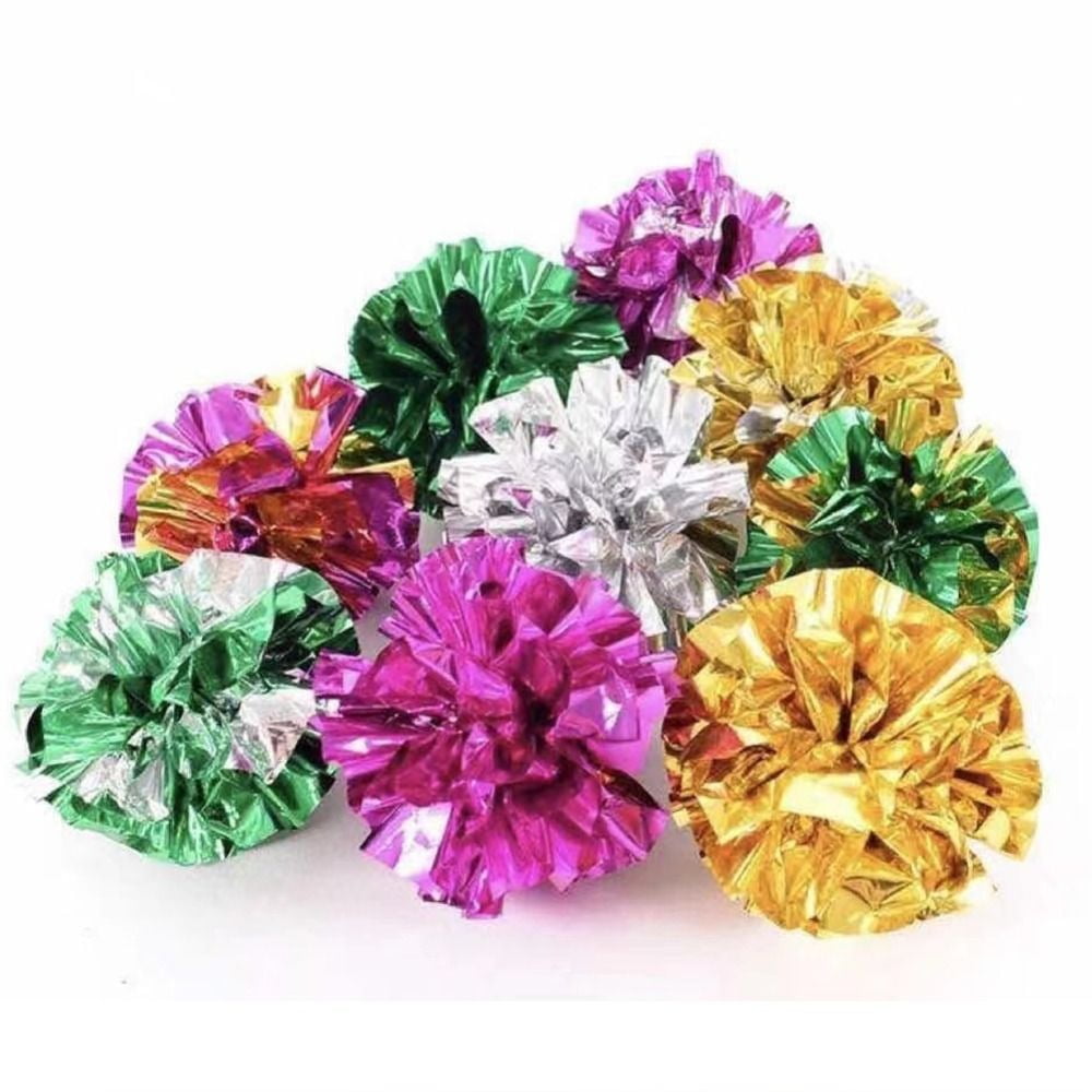 10x Light 5.5CM Large Crinkle Foil Ring Paper Cat Sparkle Balls Cat ...
