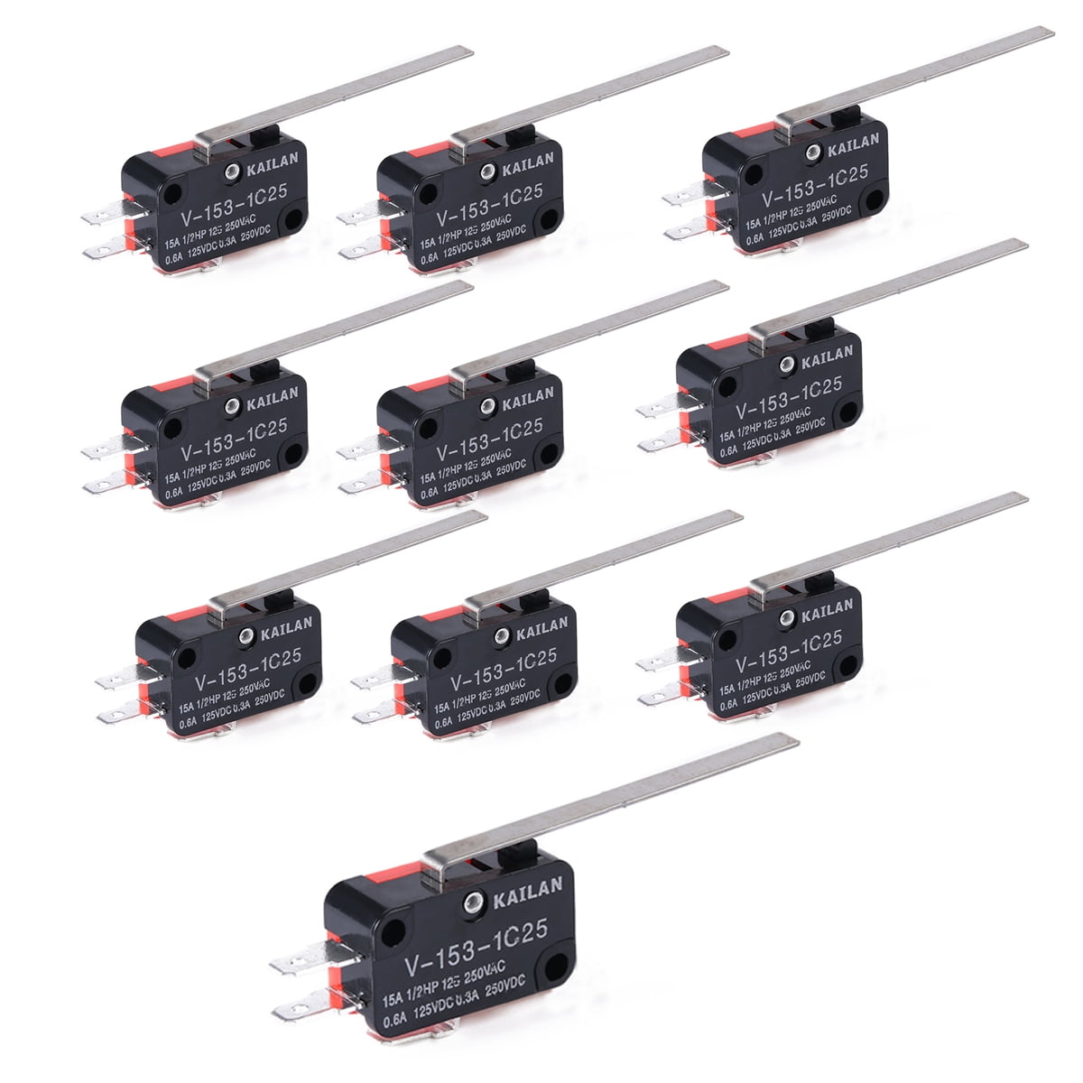 10x Long Arm Lever Limit Switches Straight Hinge SPDT Micro NO/NC DC 250V/125V - Walmart.com