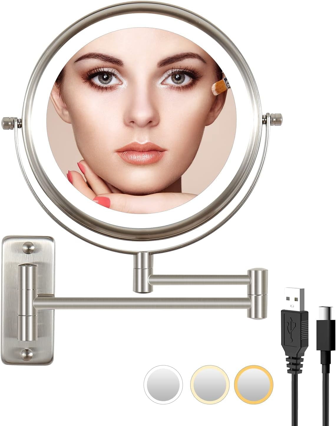 10x Magnifying Rechargeable Lighted Makeup Mirror with 3 Color Lights ...