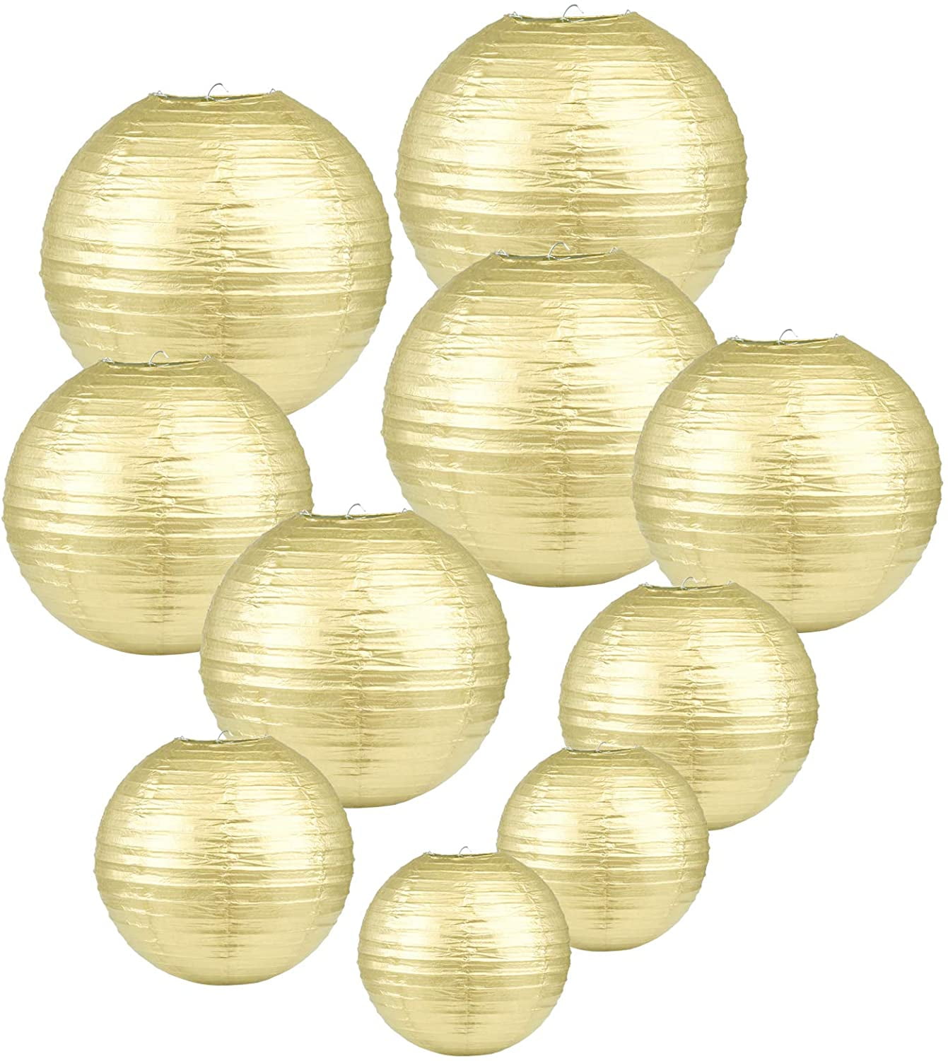 10x Mixed Size Gold Paper Lanterns for Weddings, Birthdays, Parties and ...