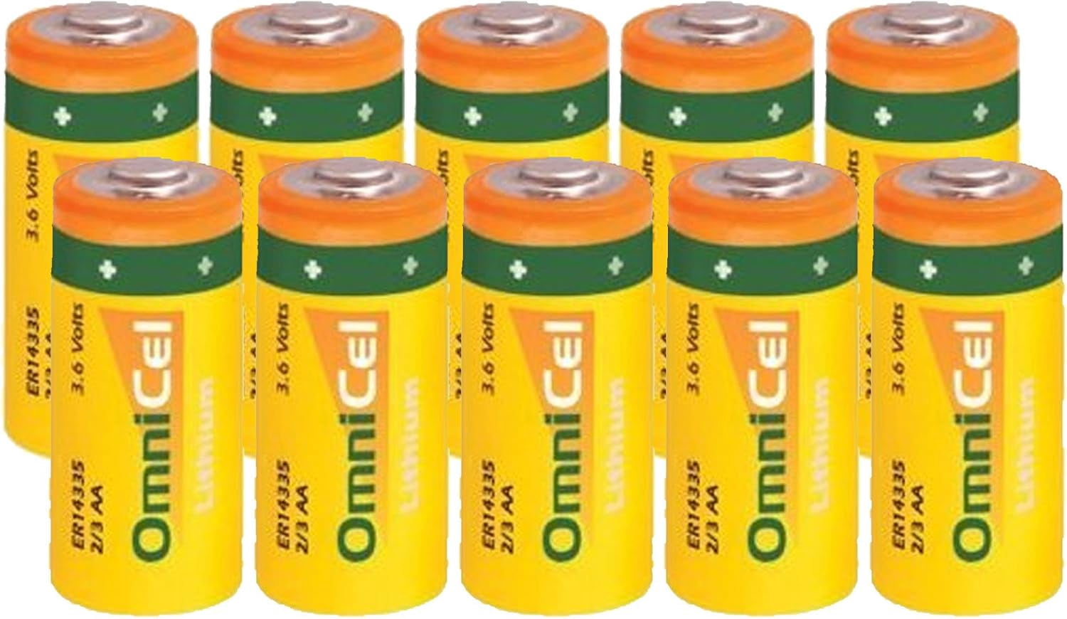 10x OmniCel ER14335 3.6 1.65Ah 2/3AA Lithium Button Top Battery For ...