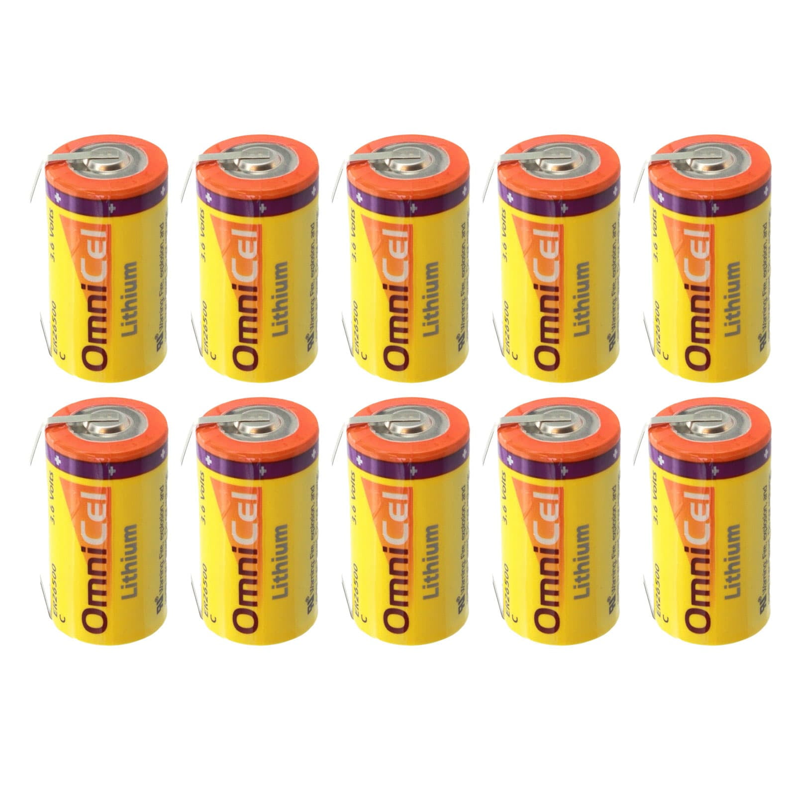 10x OmniCel ER26500 3.6V 8.5Ah Sz C Lithium Battery Tabs Tracking ...
