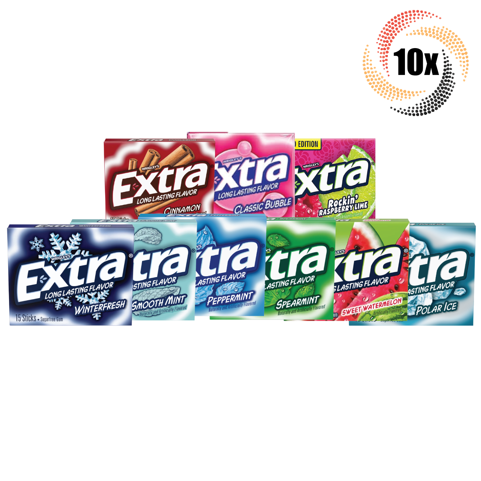 10x Packs Wrigley's Extra Variety Gum | 15 Sticks Per Pack | - Walmart.com