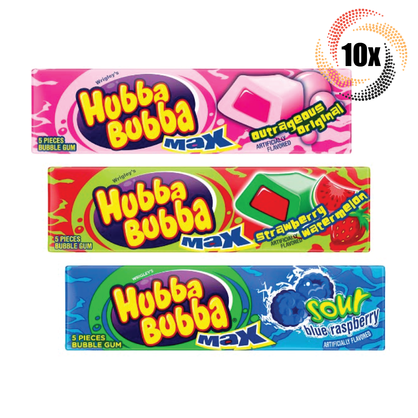 10x Packs Wrigley's Hubba Bubba Variety Bubble Gum ( 5 Piece Packs ...