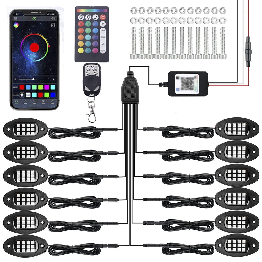 10x RGB LED Pods Rock Light Kit Neon Lamp Bluetooth Music Control ...