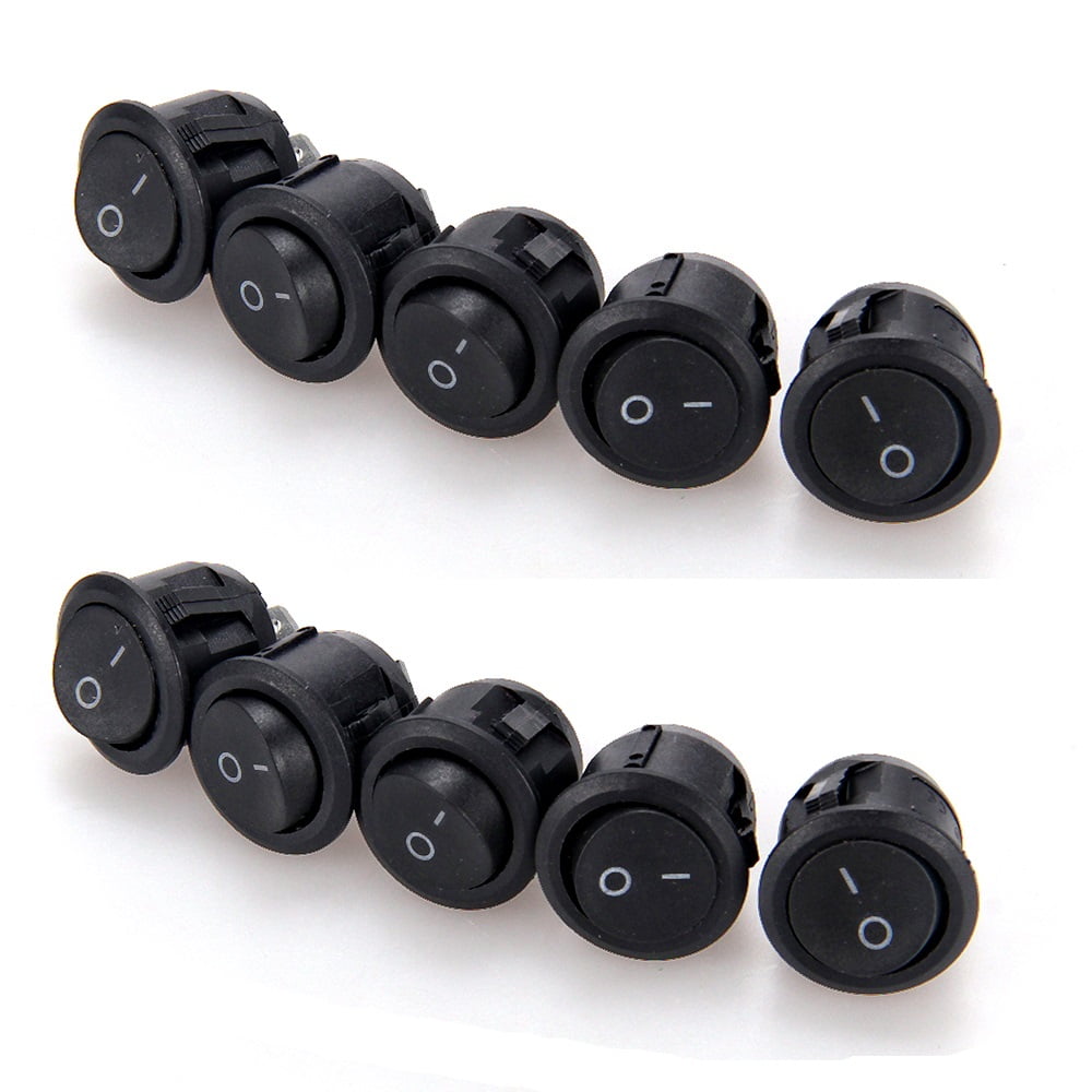 10x Round Rocker Switch Black ON/OFF I/O SPST Circular 12VDC 5A 10A ...