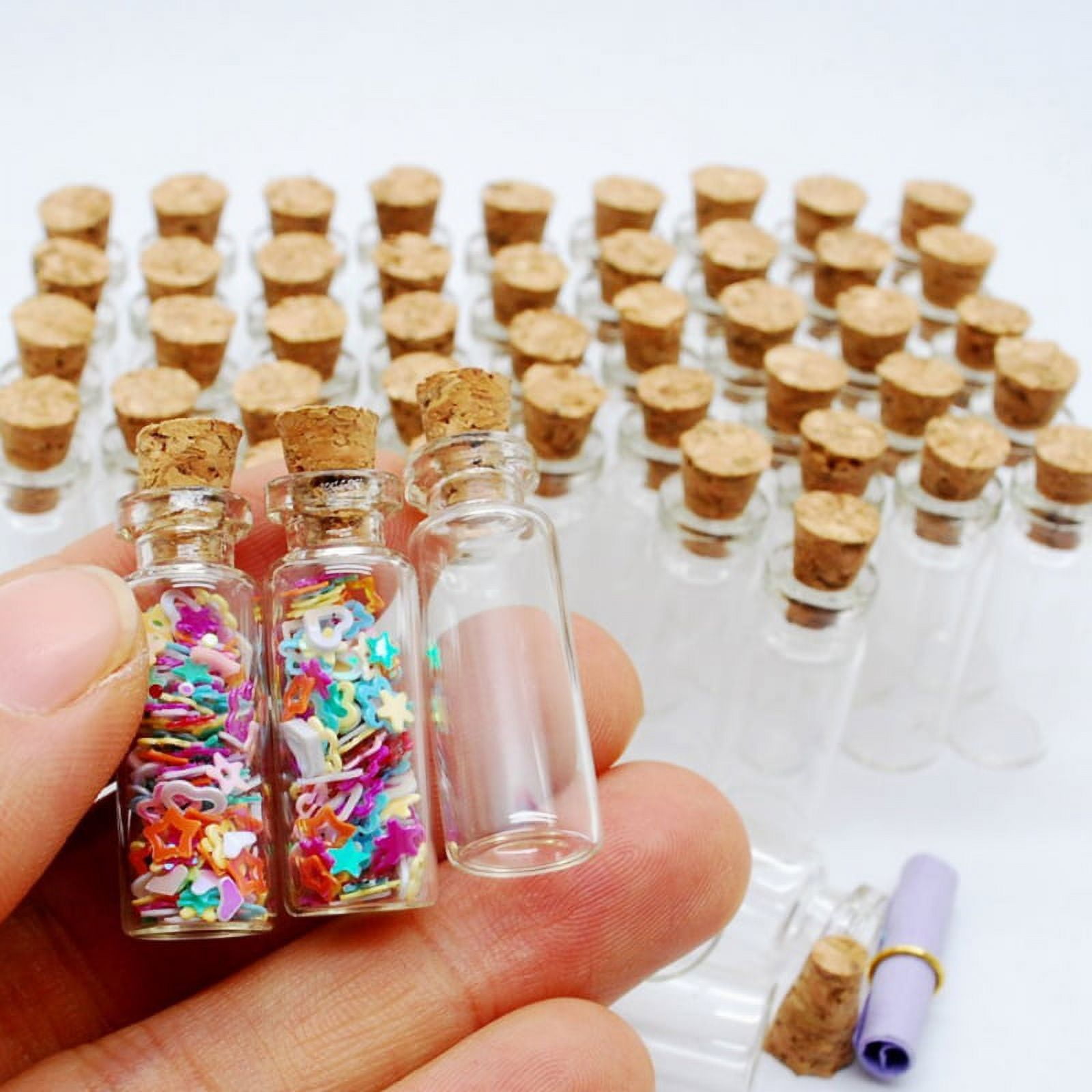 10x Small Clear Glass Bottle Wishing Vials Storage with Cork Container ...
