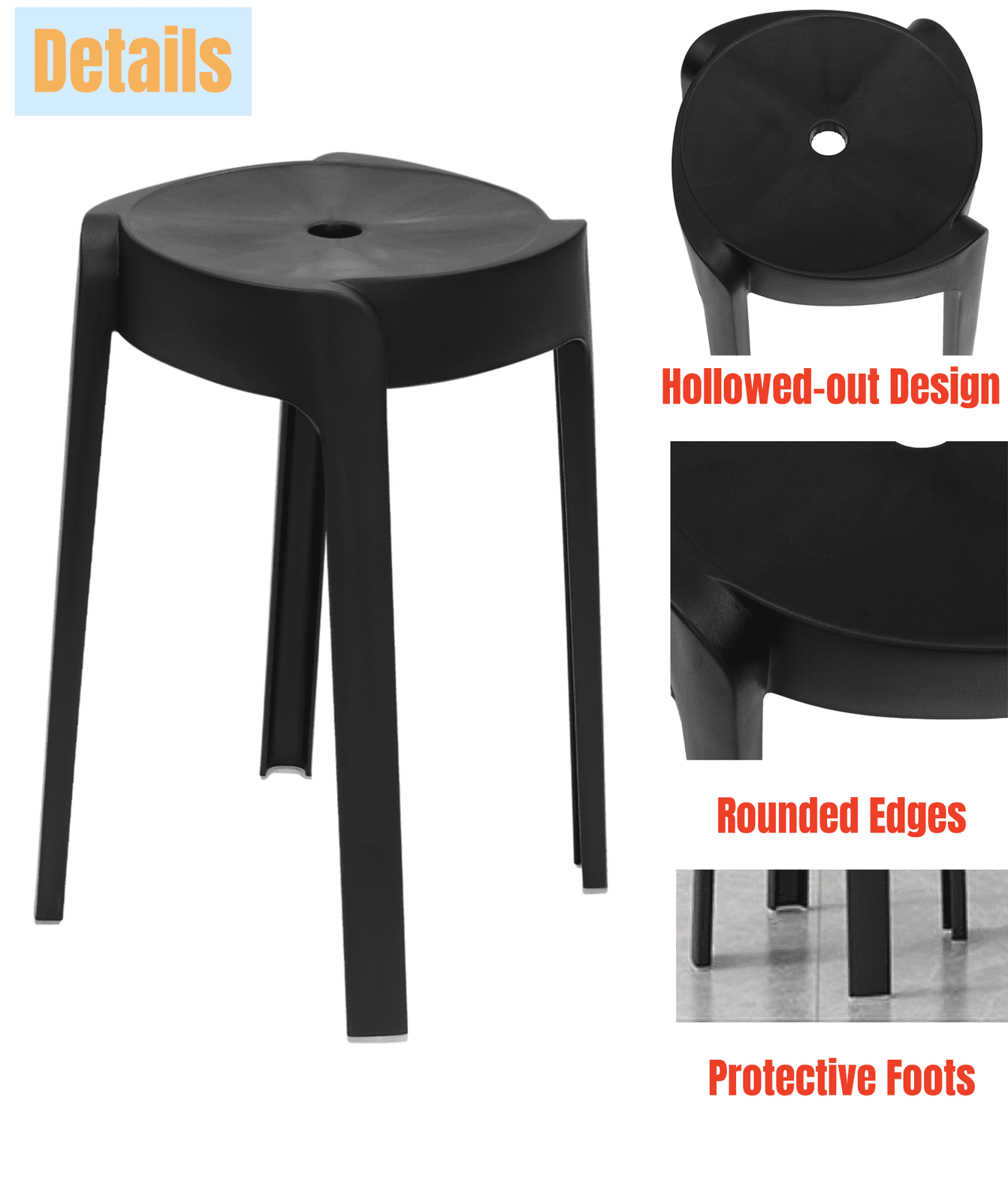 10x Staking Plastic Round Stools 18" for Classroom Office Home ...