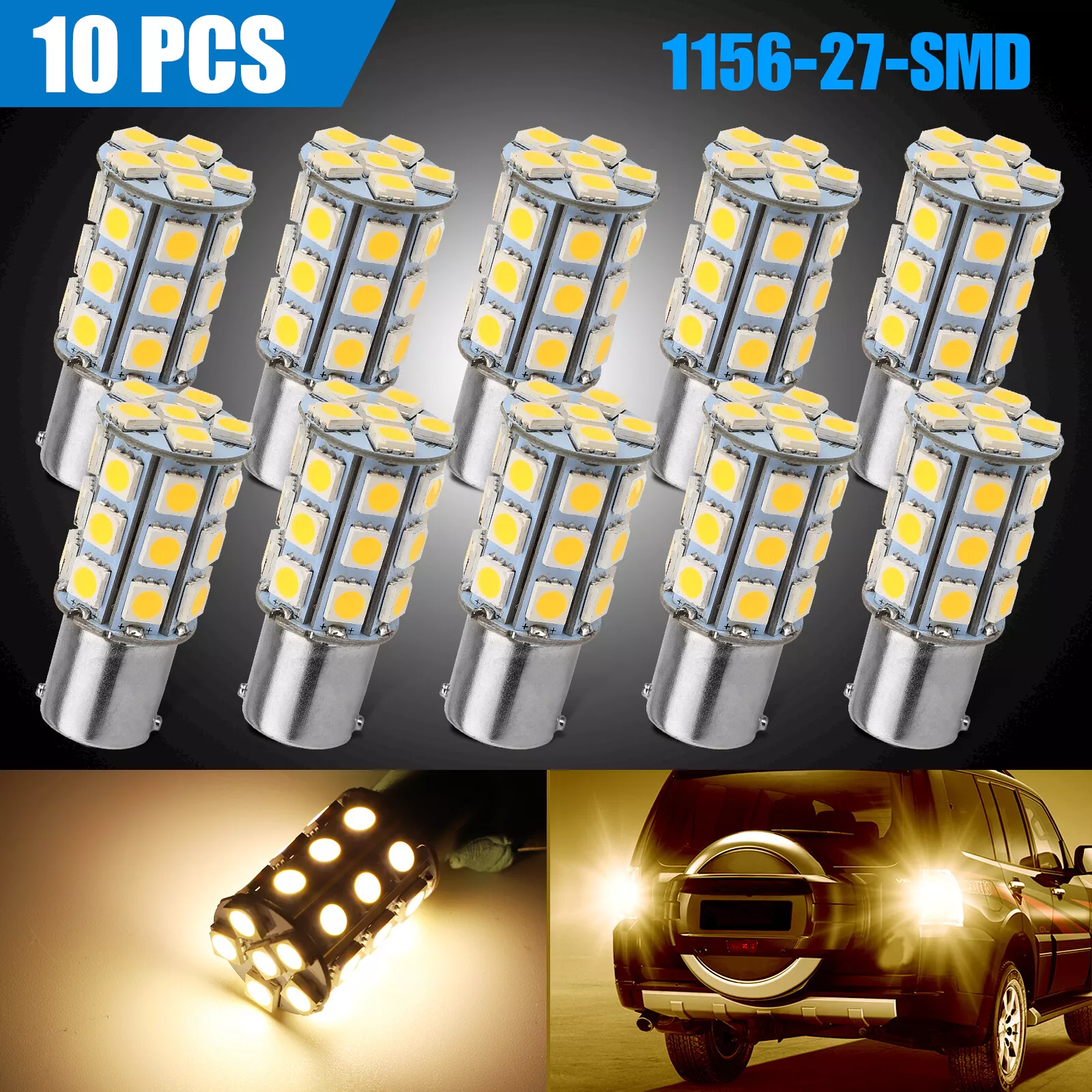 10x Warm White 1156 1141 27-SMD RV Camper Trailer LED Interior Light ...