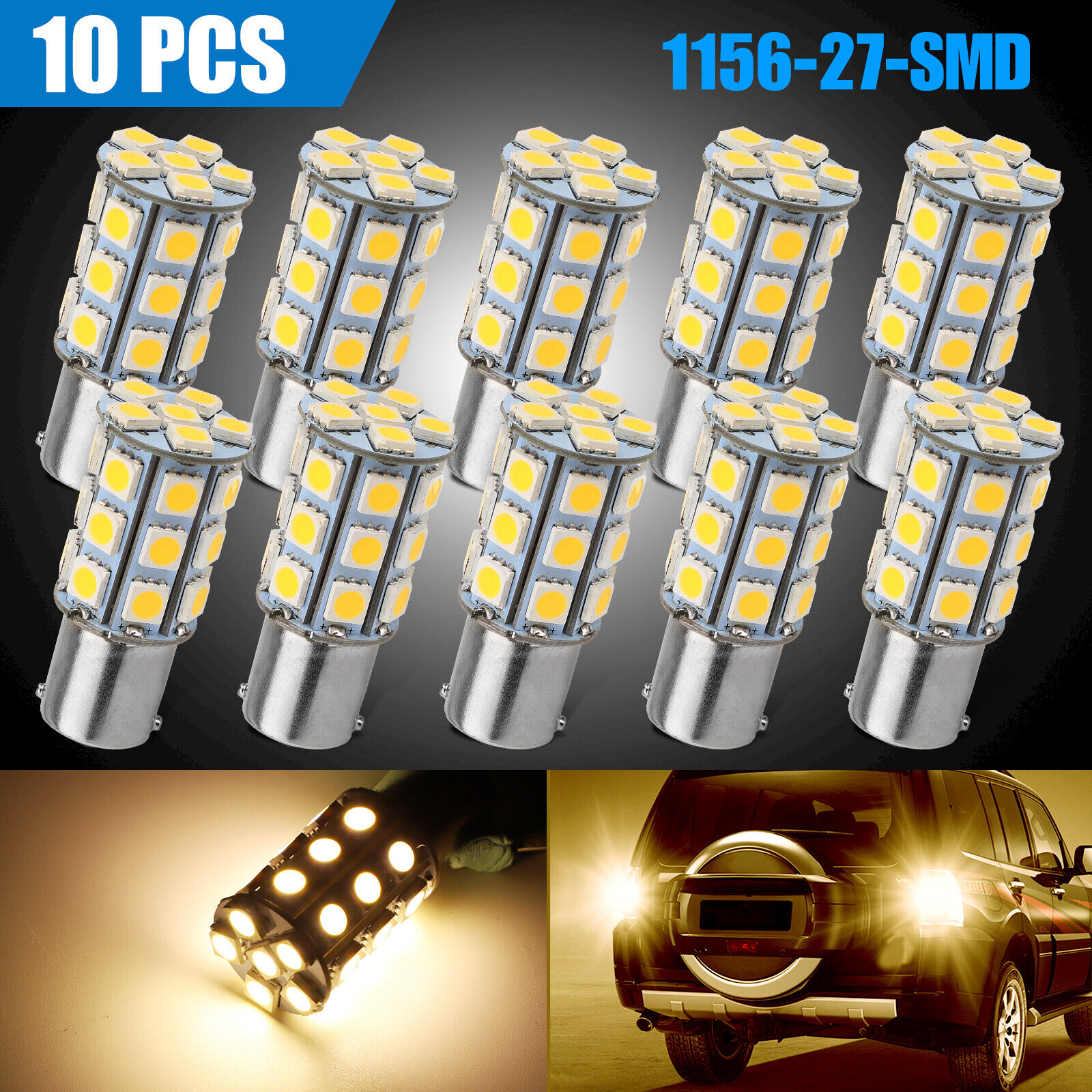 10x Warm White 1156 1141 27-SMD RV Camper Trailer LED Interior Light ...
