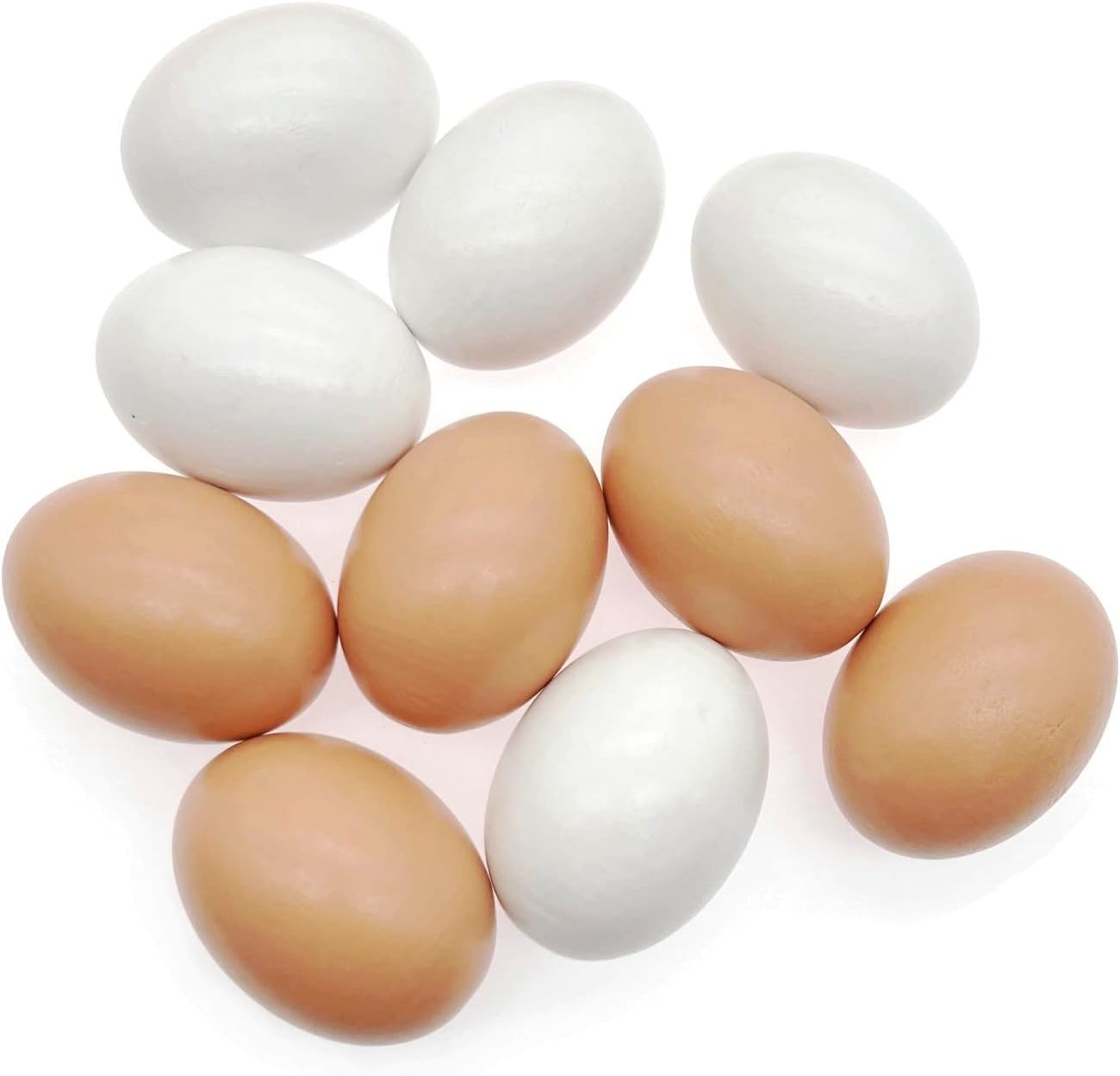 10x White and brown realistic wooden eggs for craft and home decoration ...