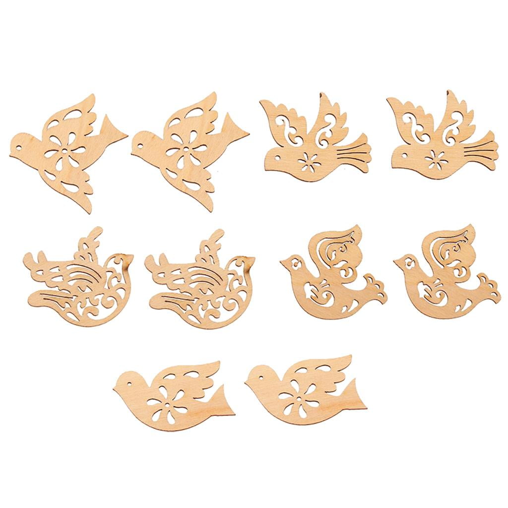 10x Wood Birds Shapes Wooden Embellishment DIY Crafts - Walmart.com