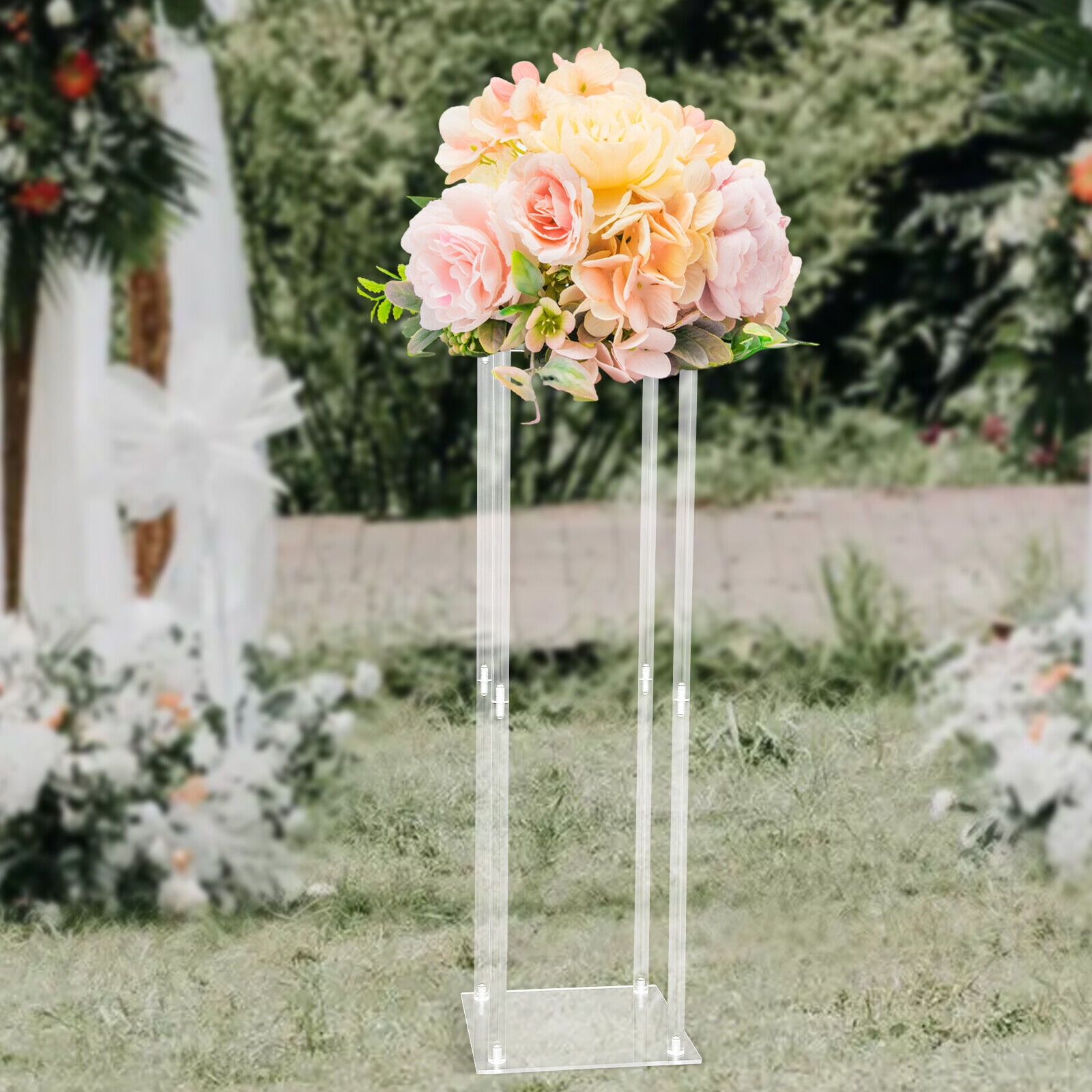 10x10" Acrylic Column Flower Stand Crystal Chains Geometric Wedding ...