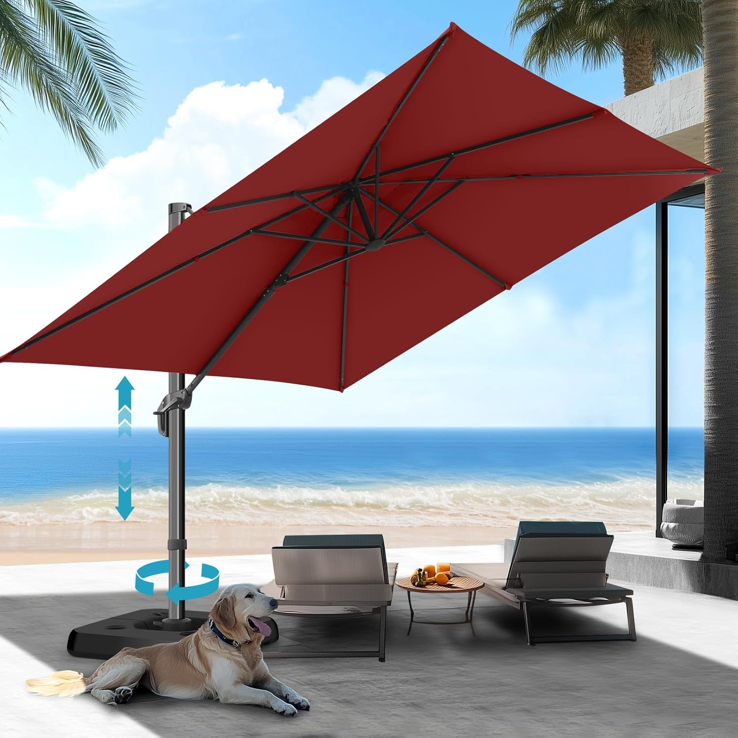 10x10 Cantilever Patio Umbrella Aluminum Offset Pool Umbrella with 360 ...