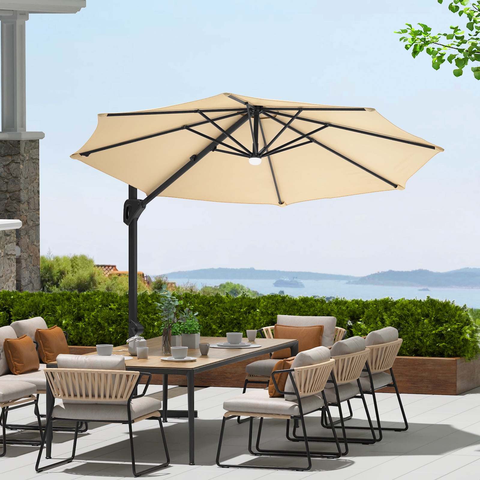 10x10 FT Cantilever Patio Umbrella with Base Included Double Top ...