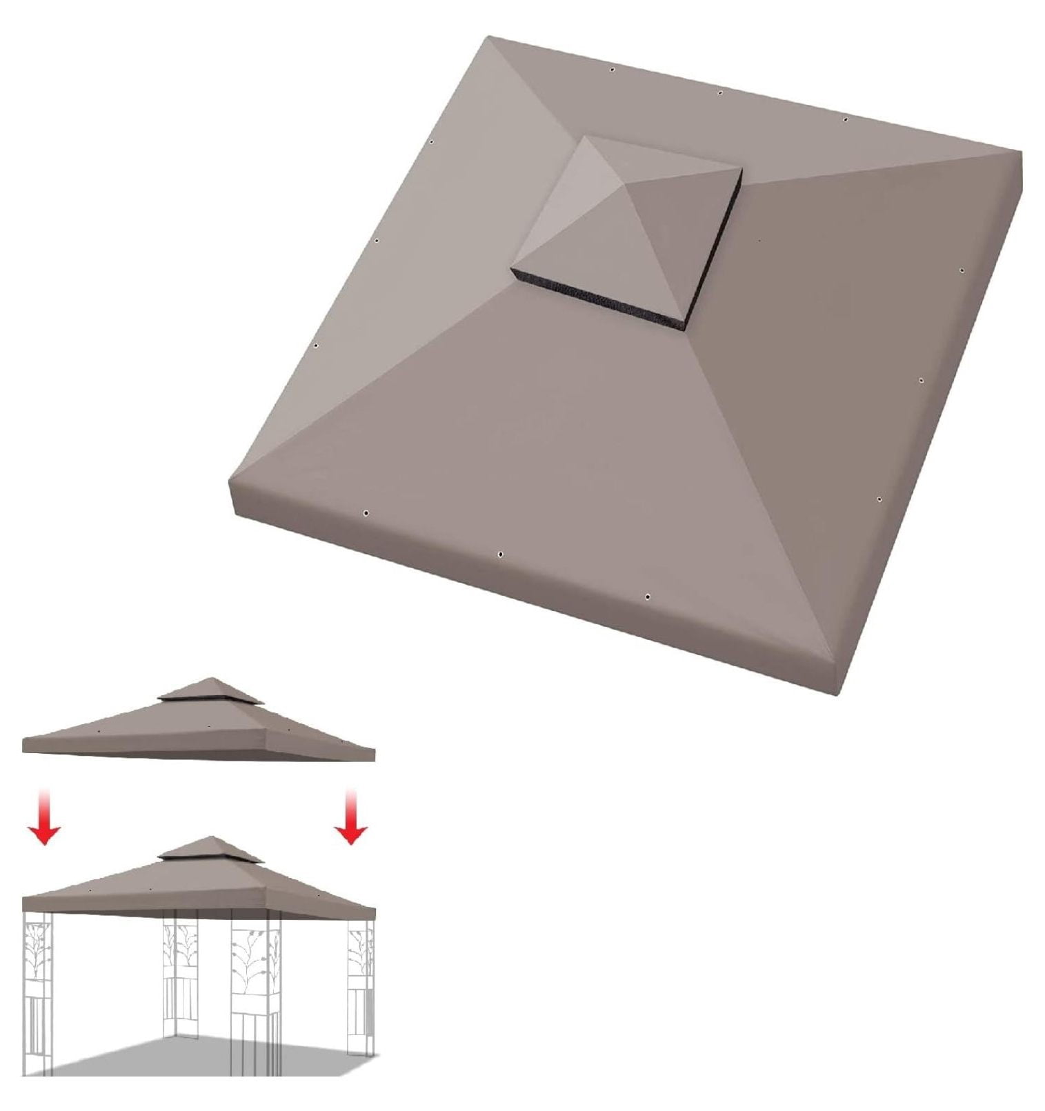 10x10 FT Gazebo Replacement Canopy Top Cover 2-Tiered Upgraded Patio ...