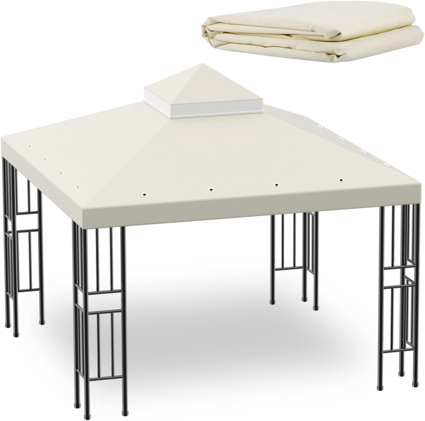 10x10 FT Gazebo Replacement Canopy Top Cover Double Tiered Canopy Top ...