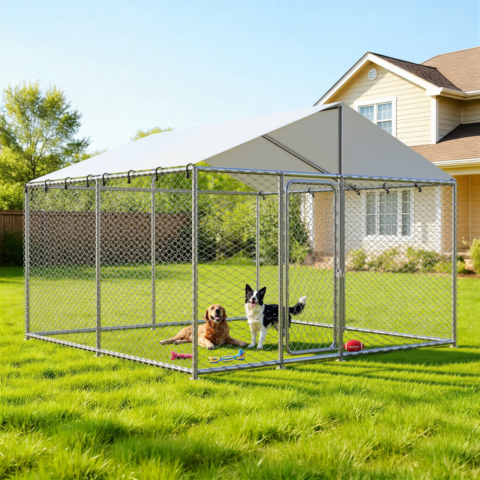 YOKWOK 10x10ft Outdoor Dog Kennel Outside with Metal Large Dog Gate ...