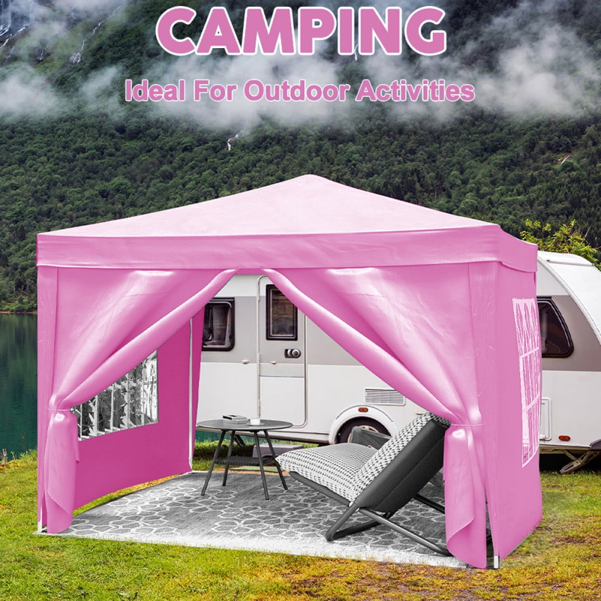 10x10 Folding Canopy with 4 Removable Sidewalls Pink UPF 50 Outdoor ...