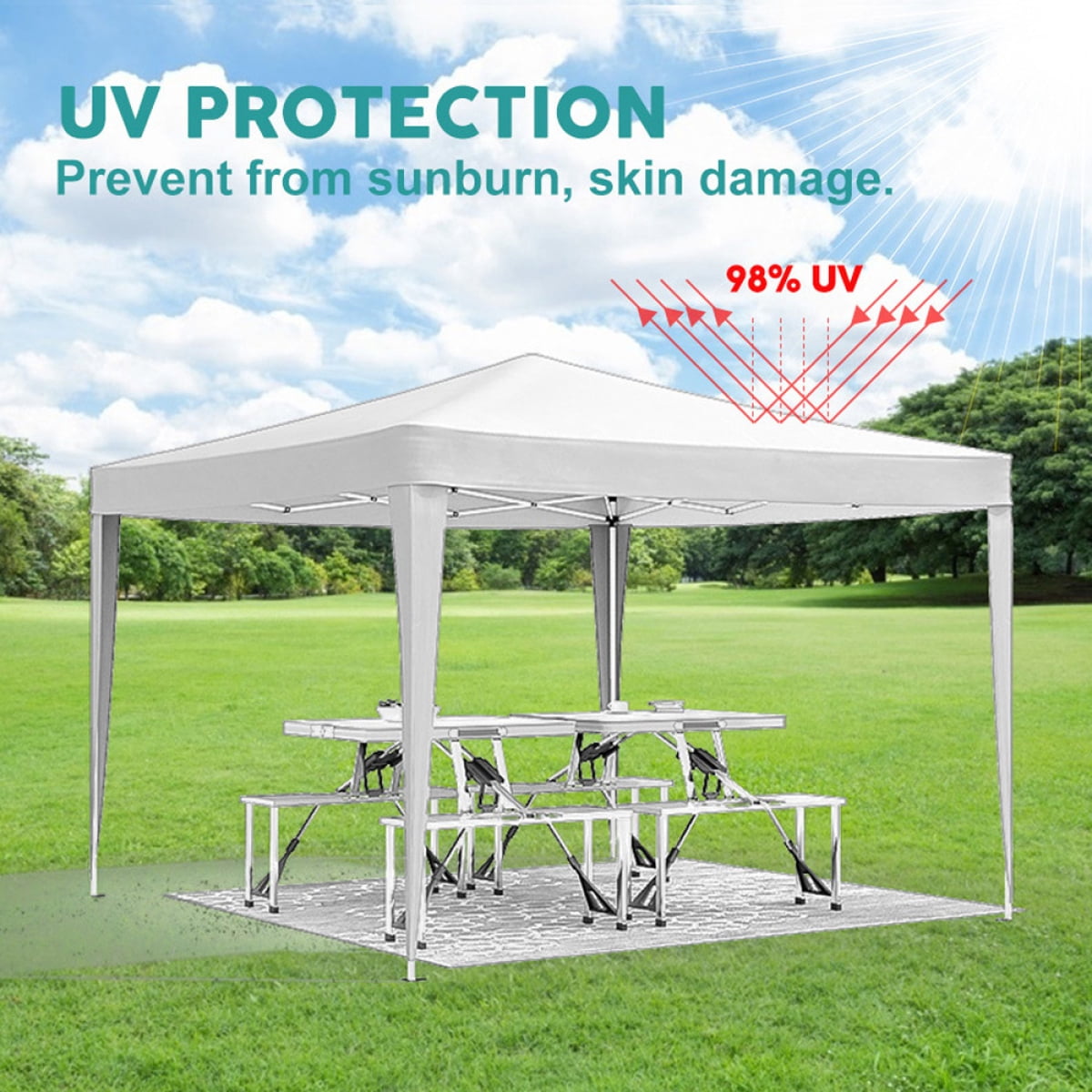 10x10 Folding Canopy with 4 Removable Sidewalls White UPF 50 Outdoor ...