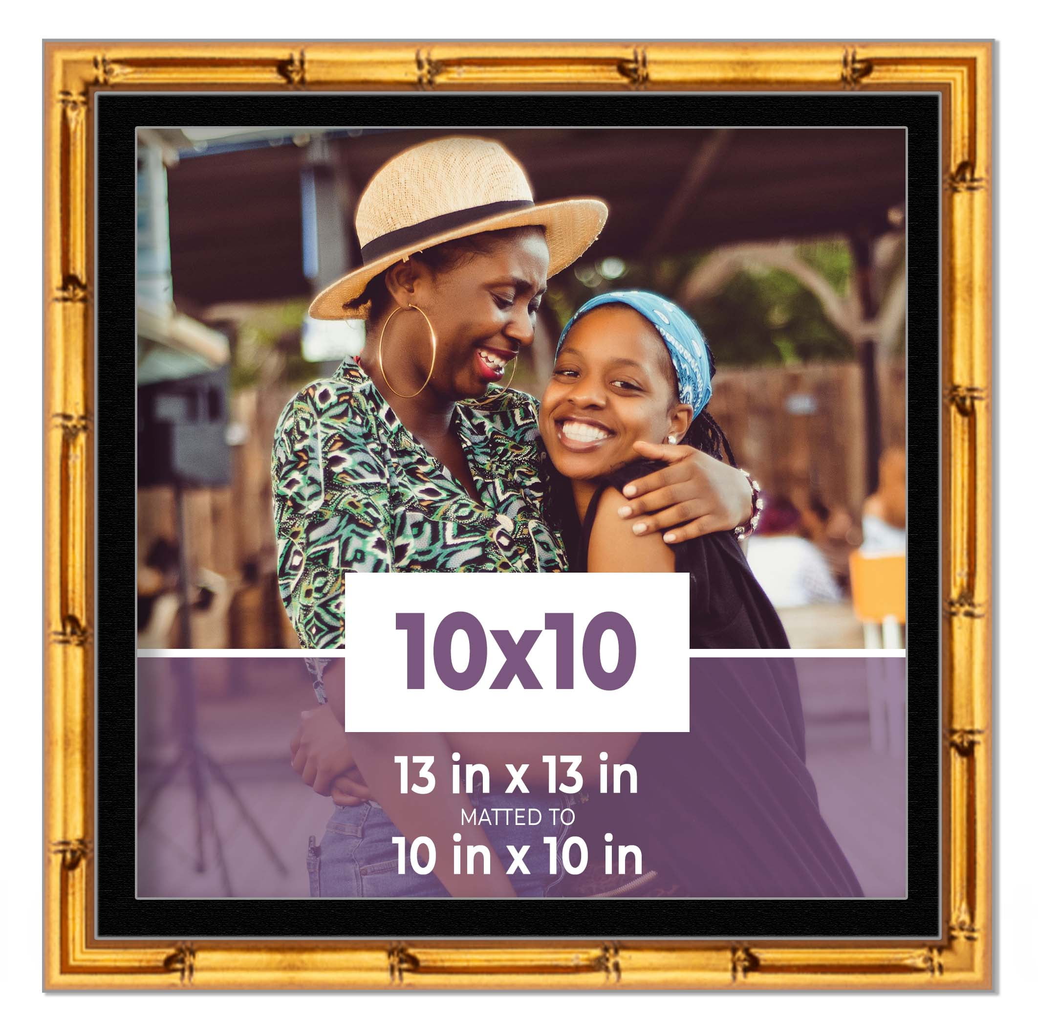 10x10 Frame Gold Bamboo With Black Picture Mat For 10x10 Photo - Gold ...