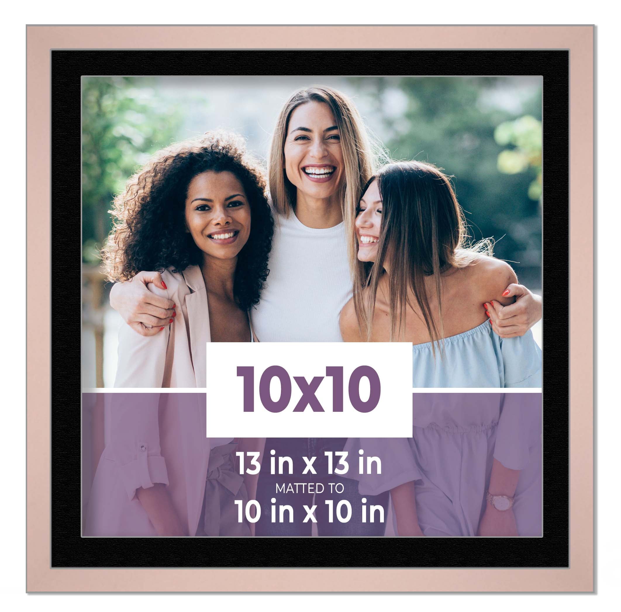 10x10 Frame Rose Gold With Black Picture Mat For 10x10 Photo - Rose Gold 13x13 Frame To Display ...