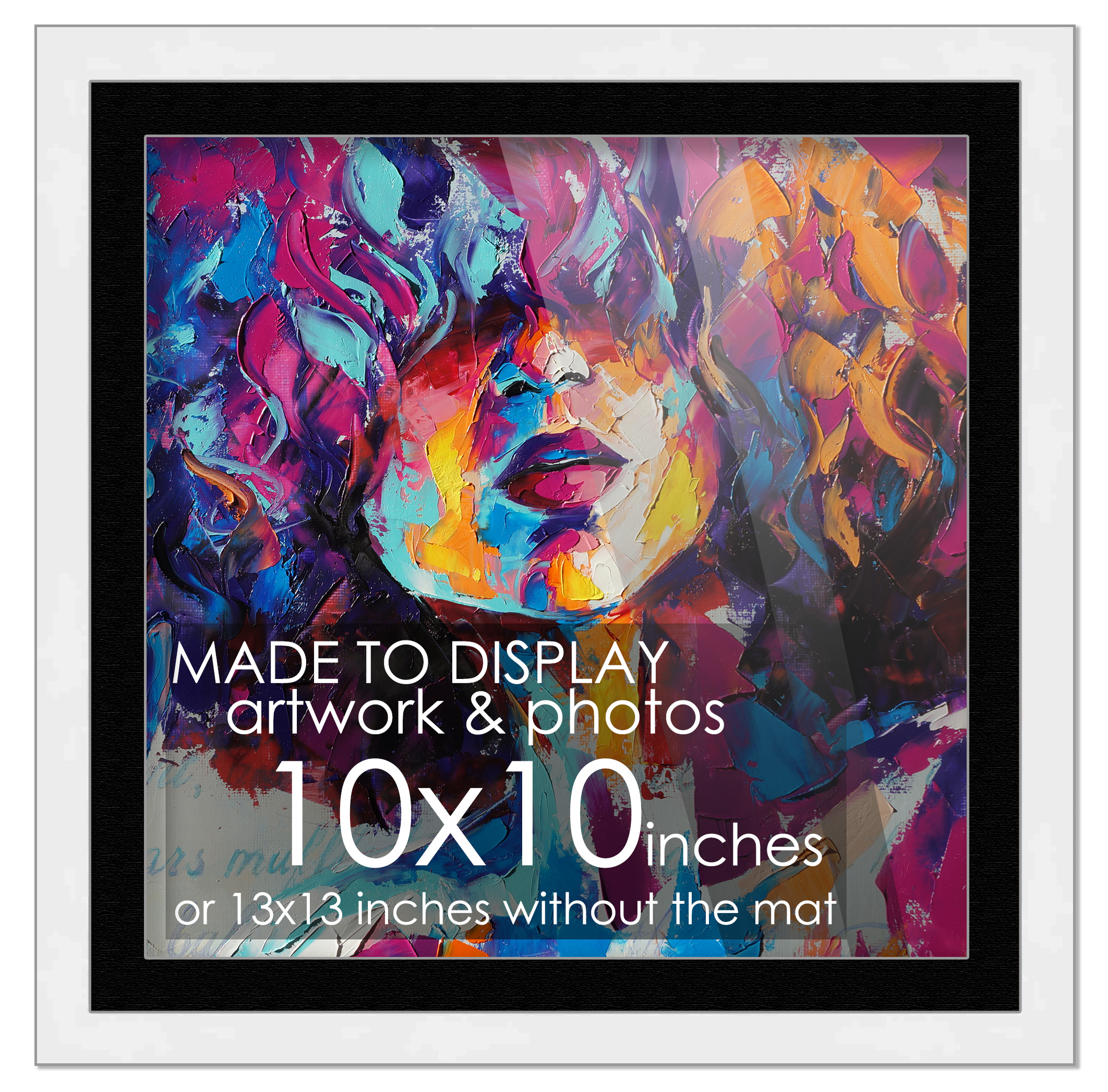 10x10 Frame White Matted for 10x10 Picture or 13x13 Art Poster Without ...