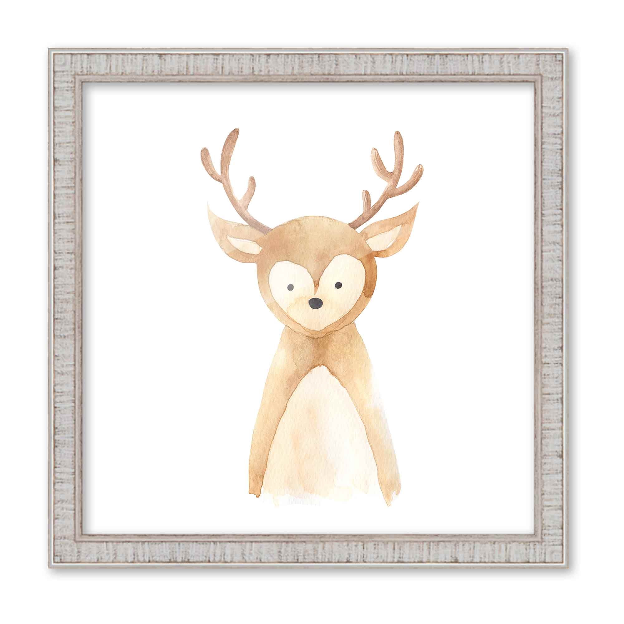 10x10 Framed Nursery Wall Art Watercolor Deer Poster in Rustic White ...