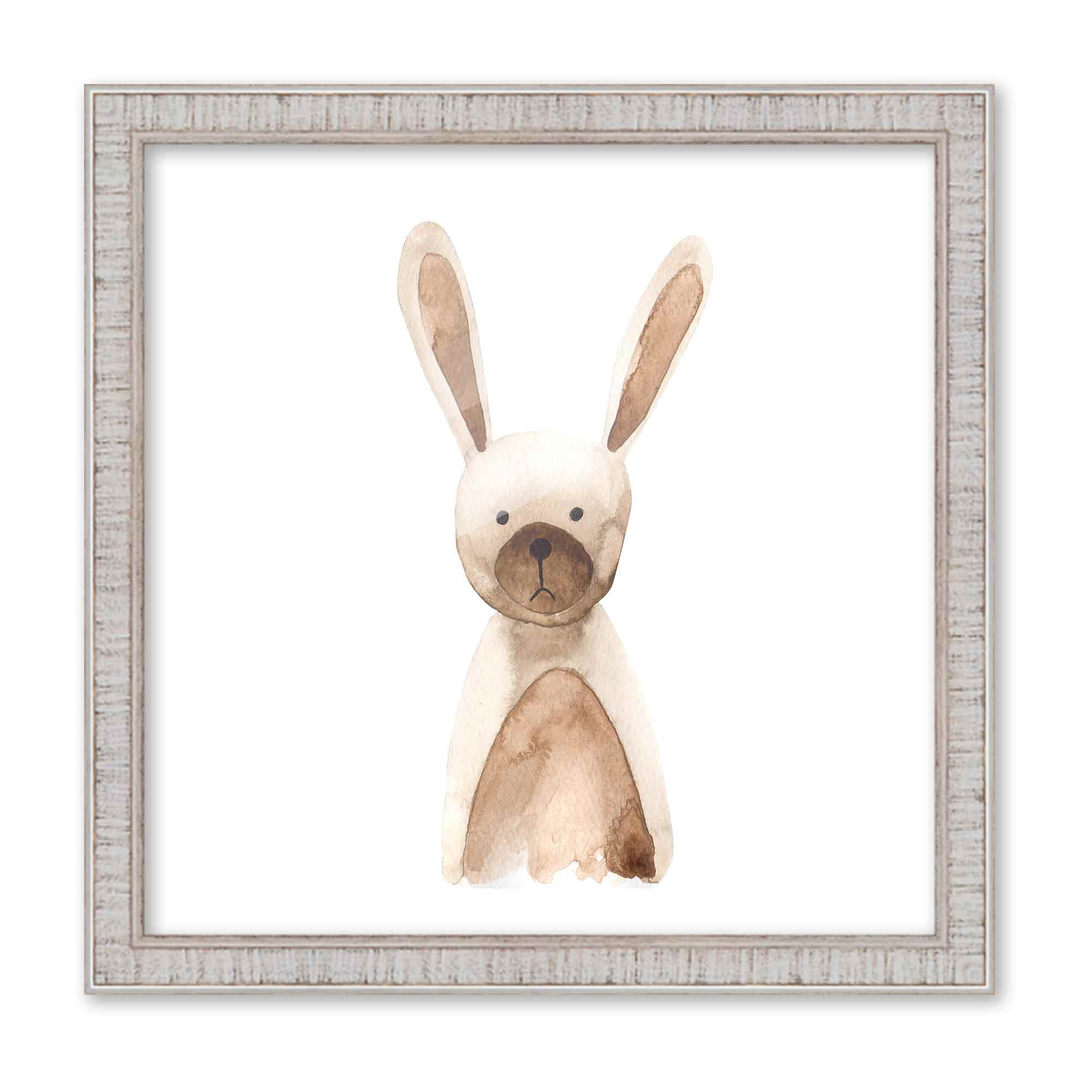 10x10 Framed Nursery Wall Art Watercolor Rabbit Poster in Rustic White ...