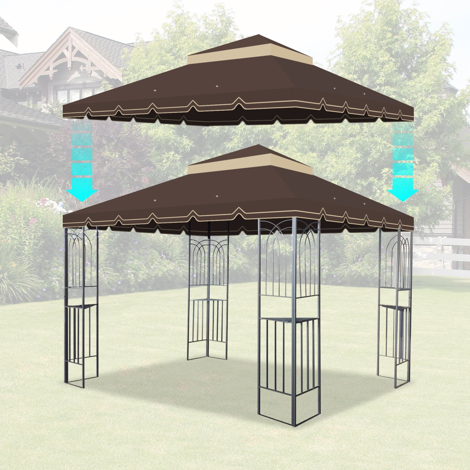 10x10 Ft Gazebo Replacement Canopy with Double-Tiered Design, GreatWall ...