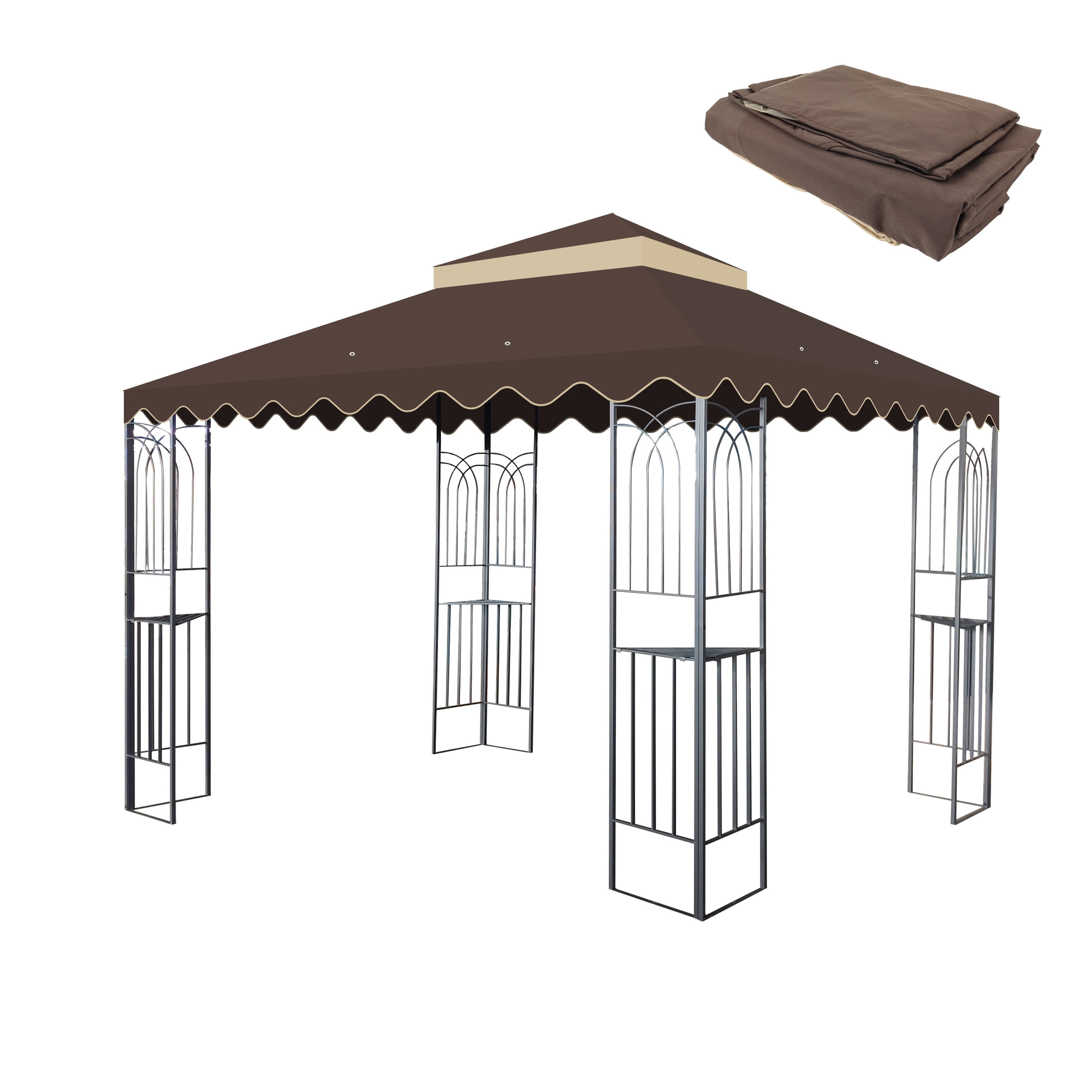 10x10 Ft Outdoor Patio Gazebo Replacement Canopy, Double Tiered Gazebo ...