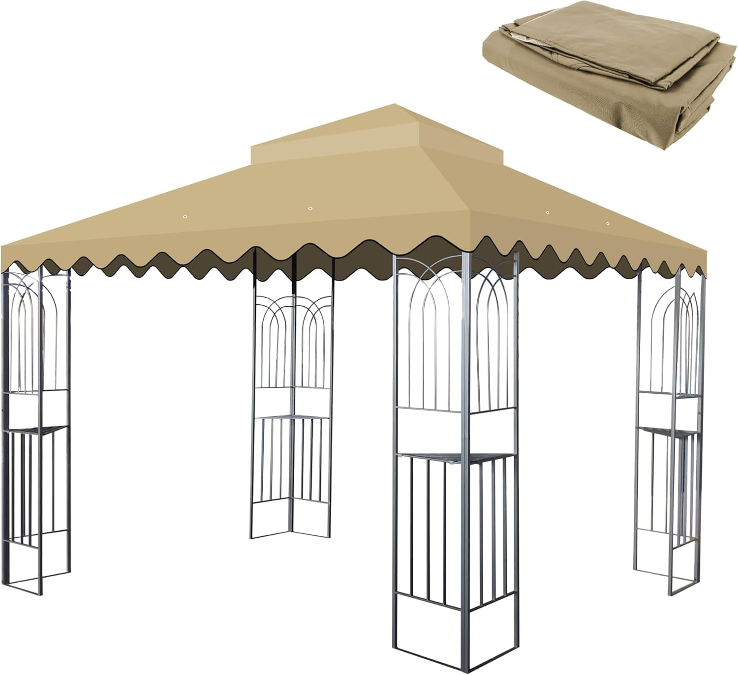 10x10 Ft Outdoor Patio Gazebo Replacement Canopy, Double Tiered Roof ...