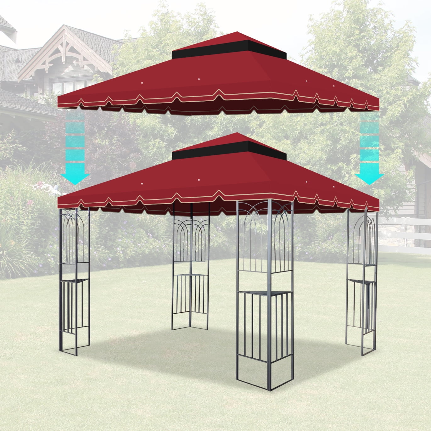 10x10 Ft Replacement Canopy for Outdoor Gazebos with Double-Tiered ...