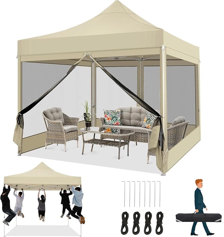 10x10 Heavy Duty Pop Up Canopy Tent with 4 Sidewalls, Commercial Gazebo ...