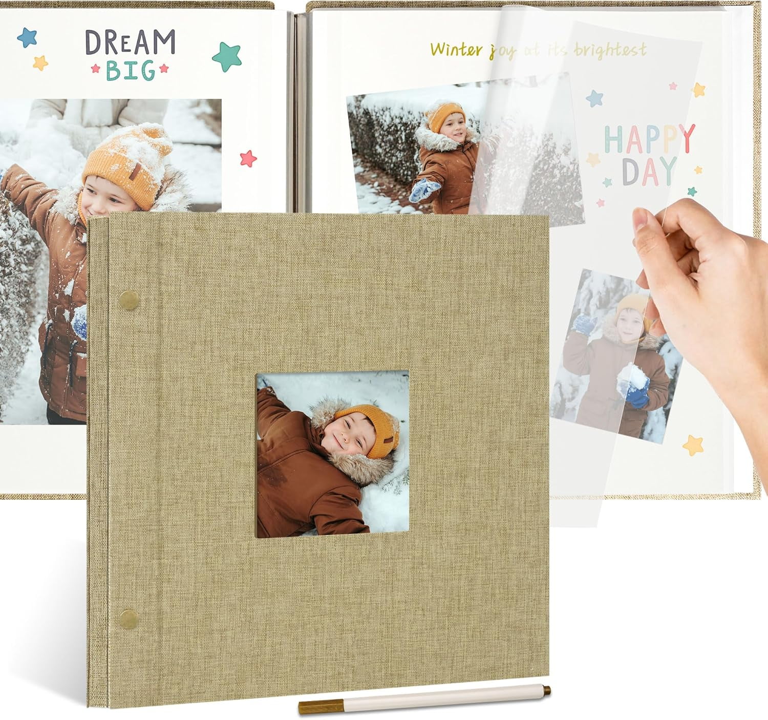 10x10 Inch Linen Self Photo Album with Window, 40 Pages Classic ...