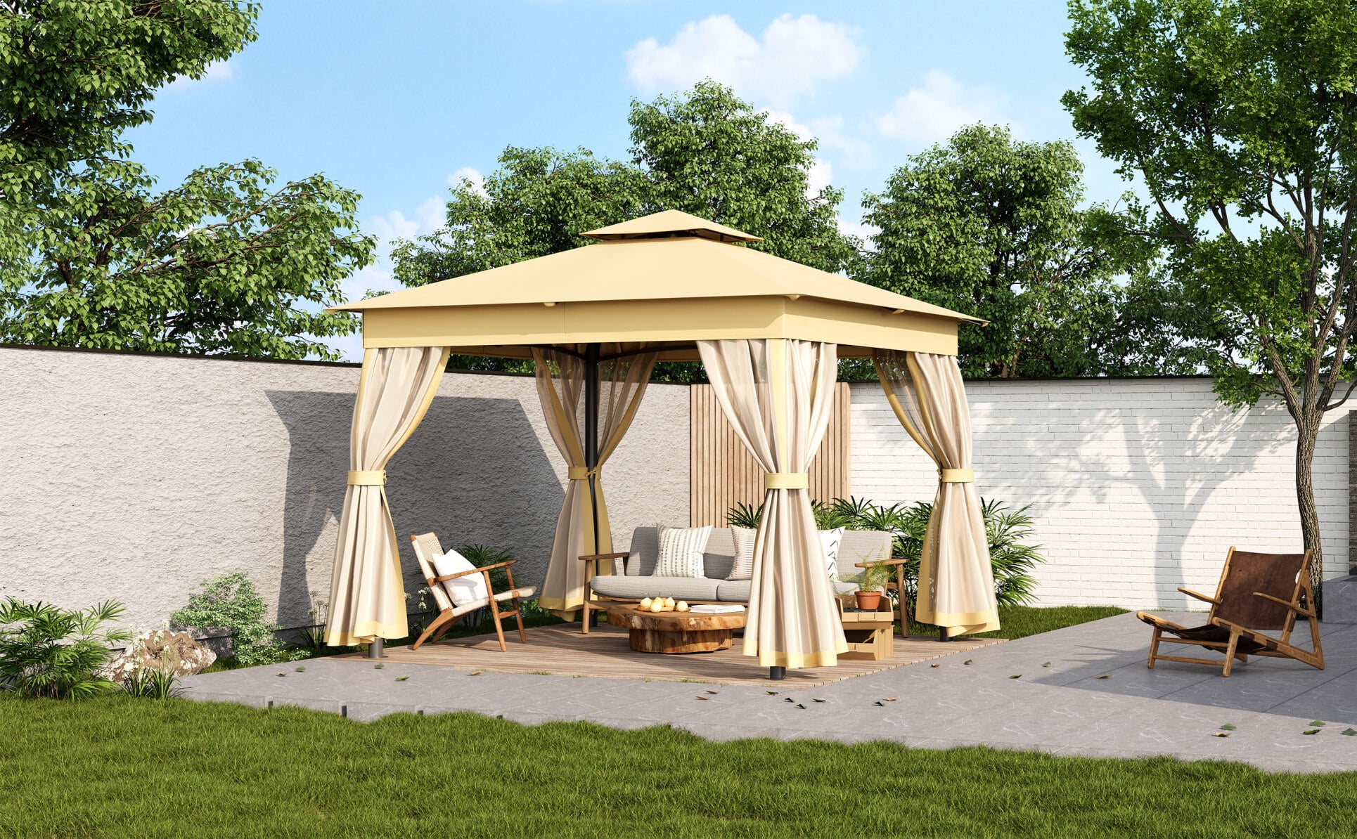 10x10 Outdoor Gazebo Tent with Mosquito Netting, Metal Frame Canopy ...