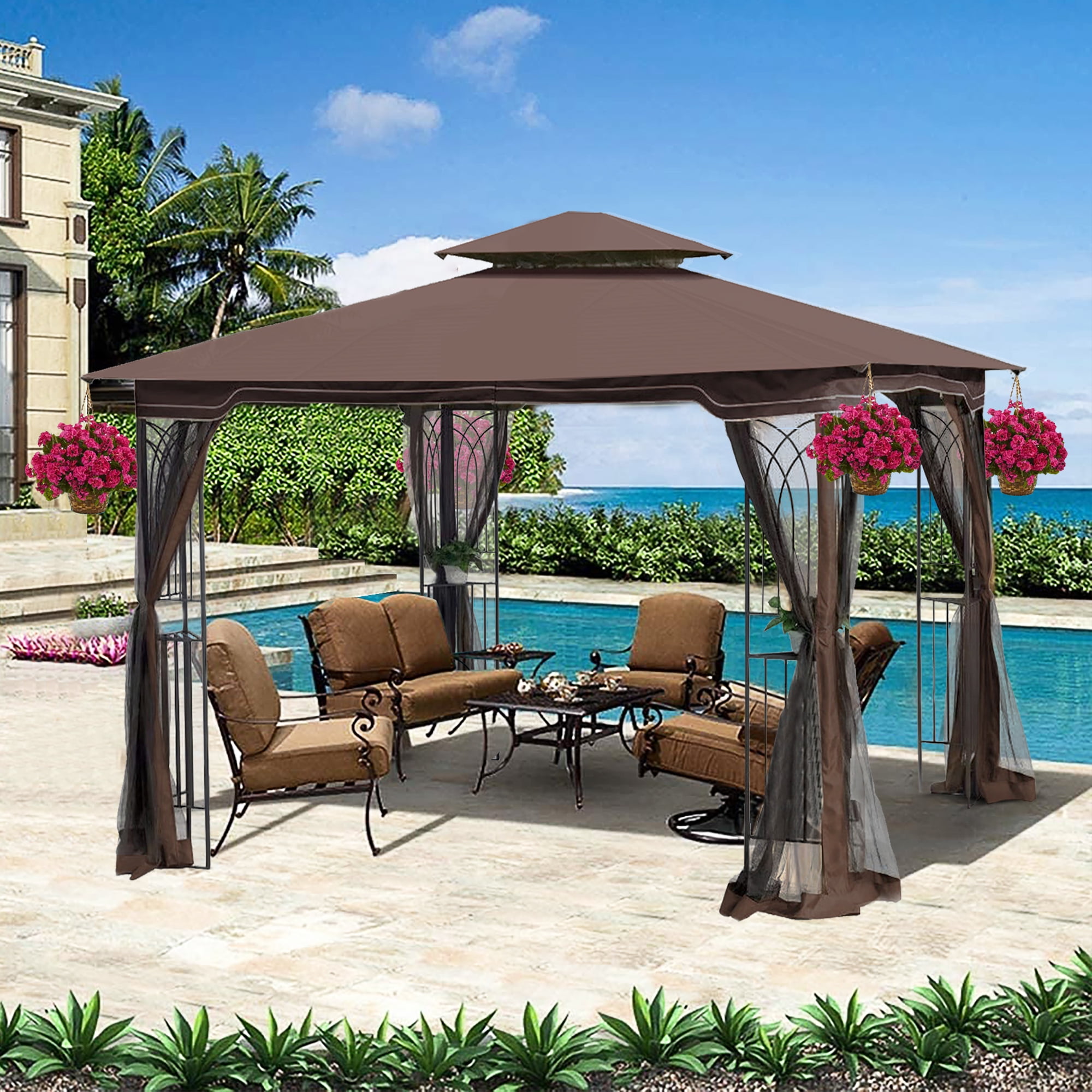 10x10 Outdoor Patio Gazebo Canopy Tent With Ventilated Double Roof And ...
